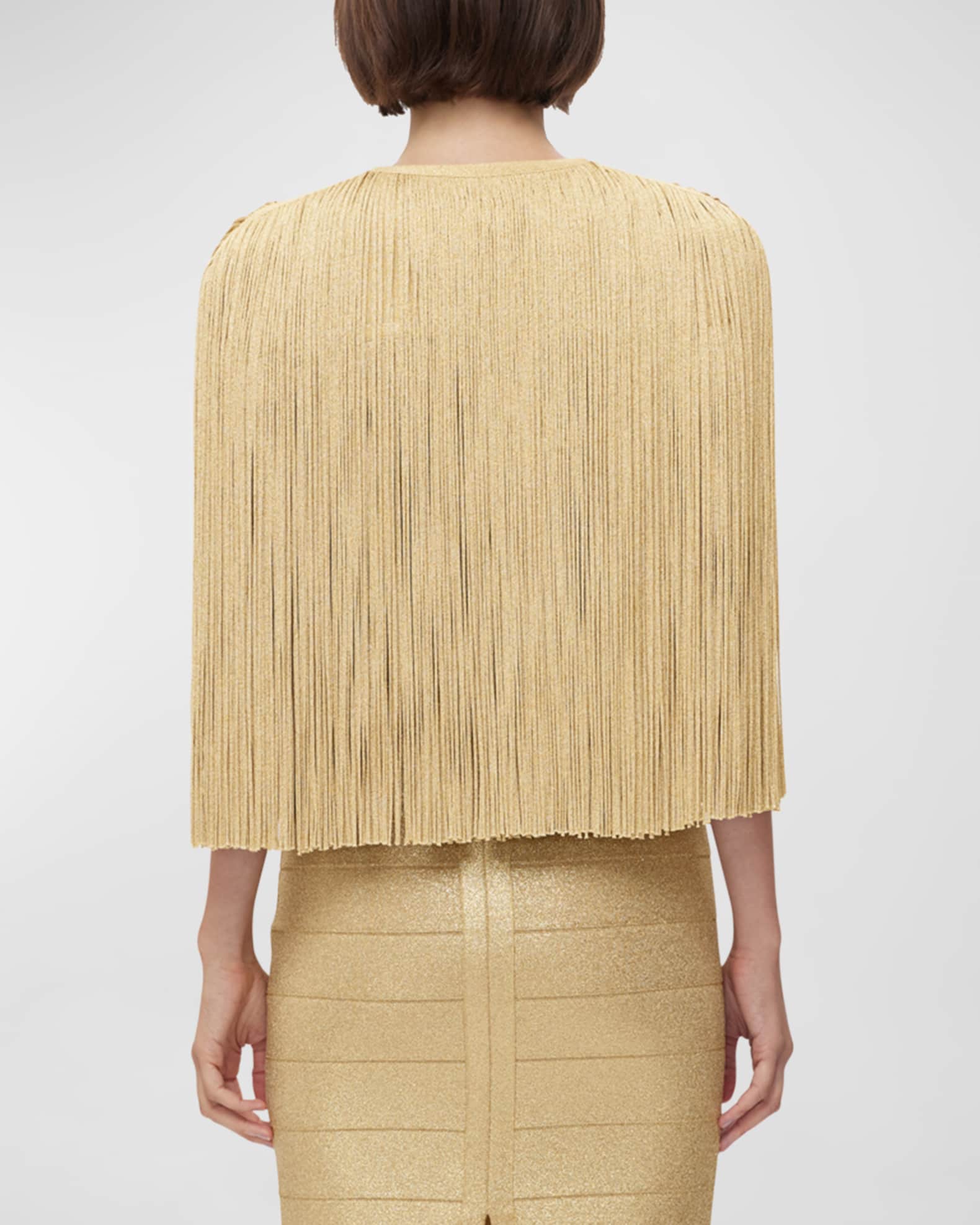 Herve Leger Icon Metallic Fringe Cape | Neiman Marcus