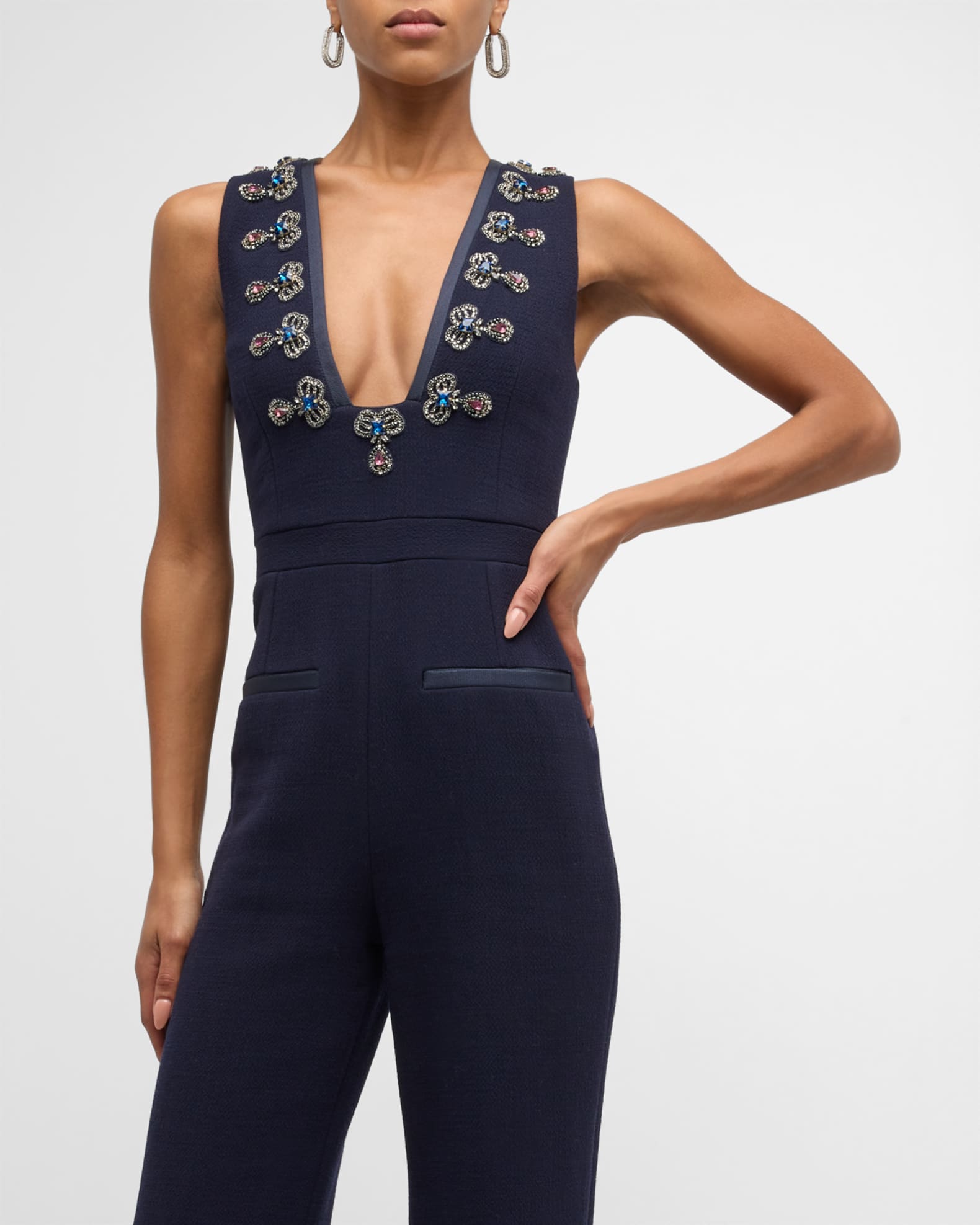 Etro Sleeveless Beaded Bootcut-Leg Wool Crepe Jumpsuit | Neiman Marcus