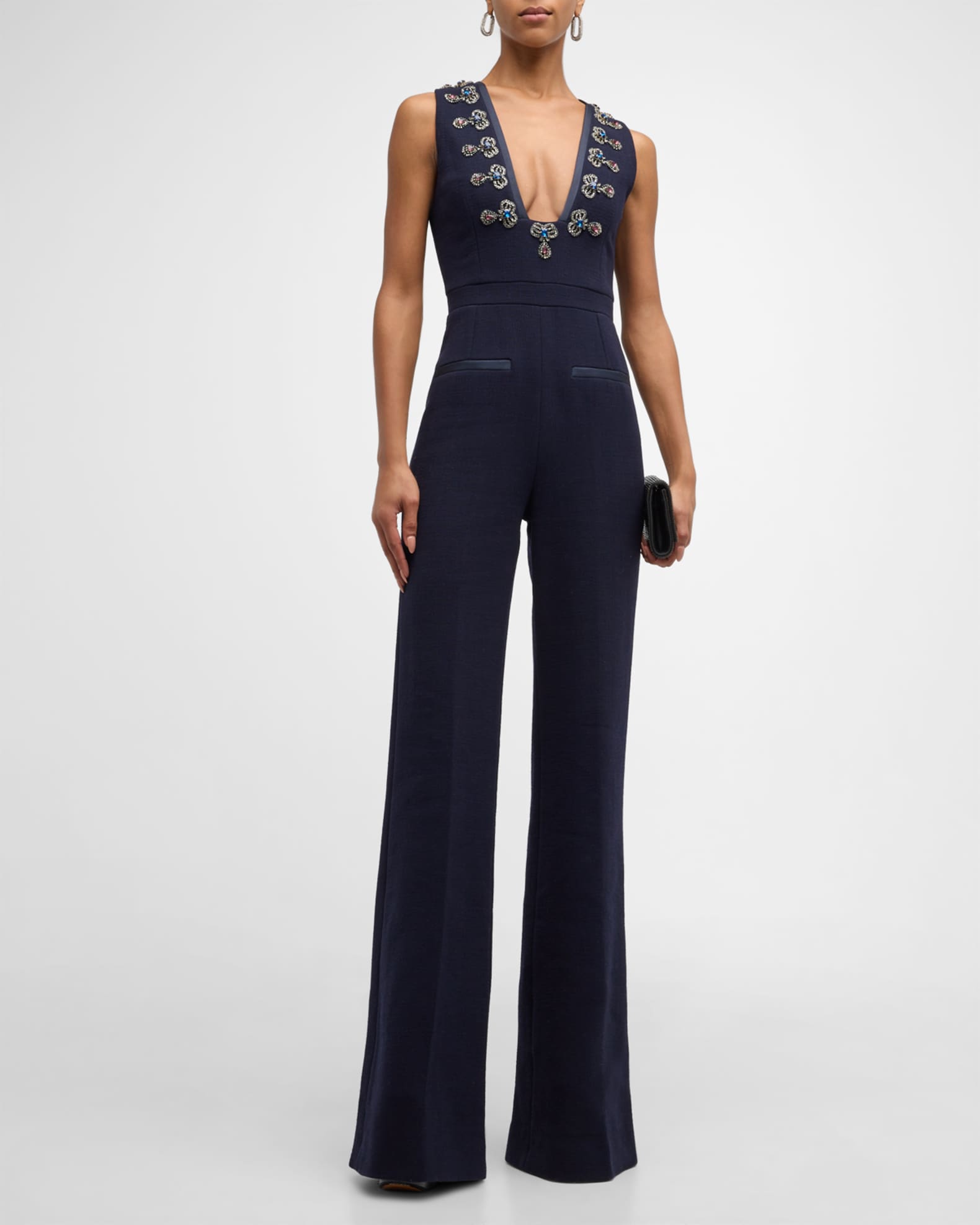 Etro Sleeveless Beaded Bootcut-Leg Wool Crepe Jumpsuit | Neiman Marcus