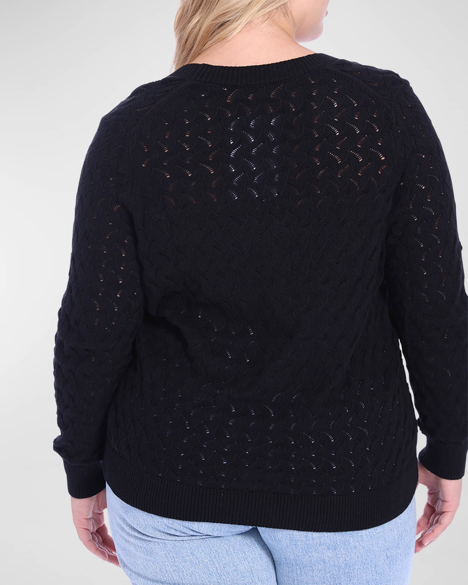 Minnie Rose Plus Size Pointelle Cotton-Cashmere Cardigan | Neiman Marcus