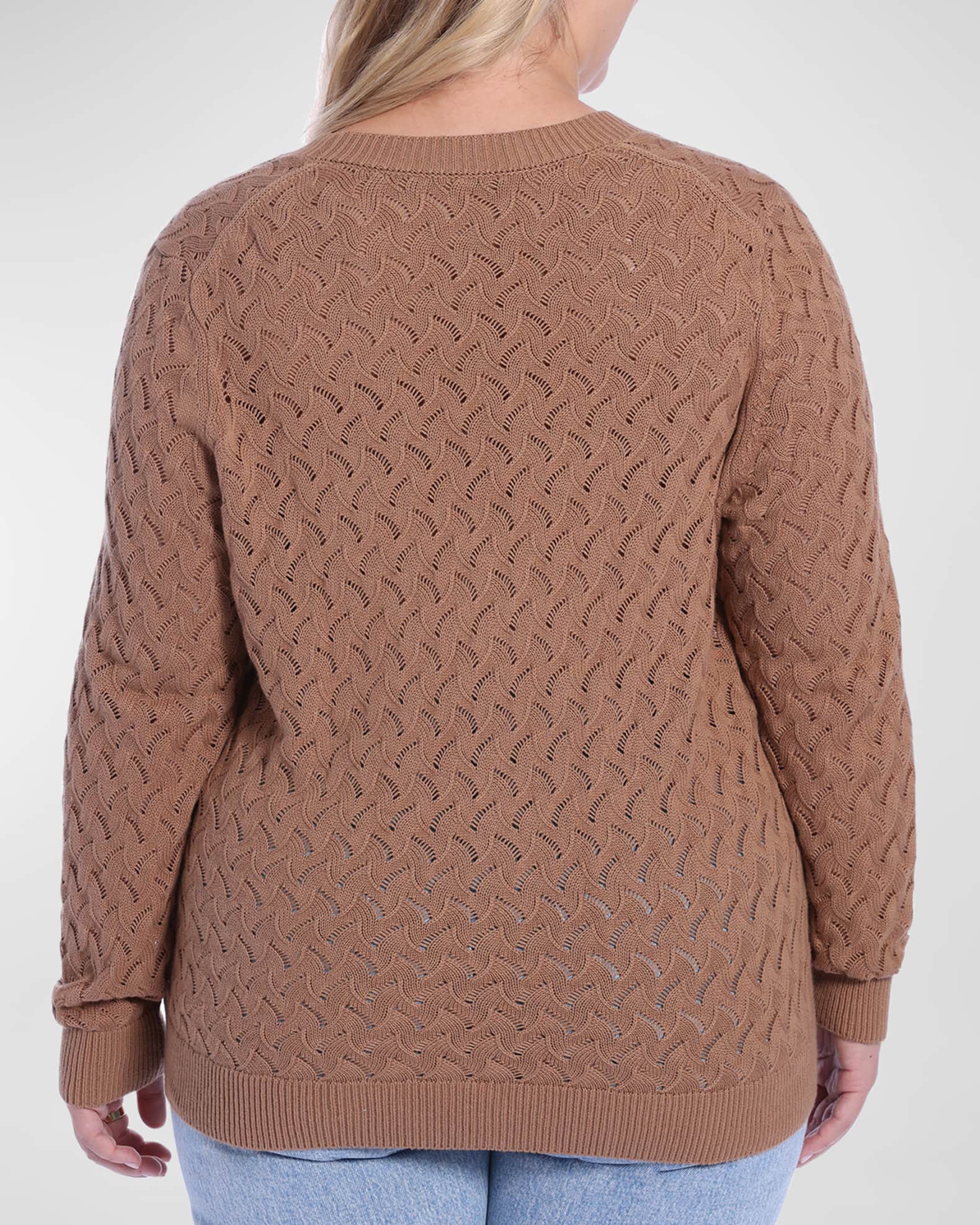 Minnie Rose Plus Size Pointelle Cotton-Cashmere Cardigan | Neiman Marcus