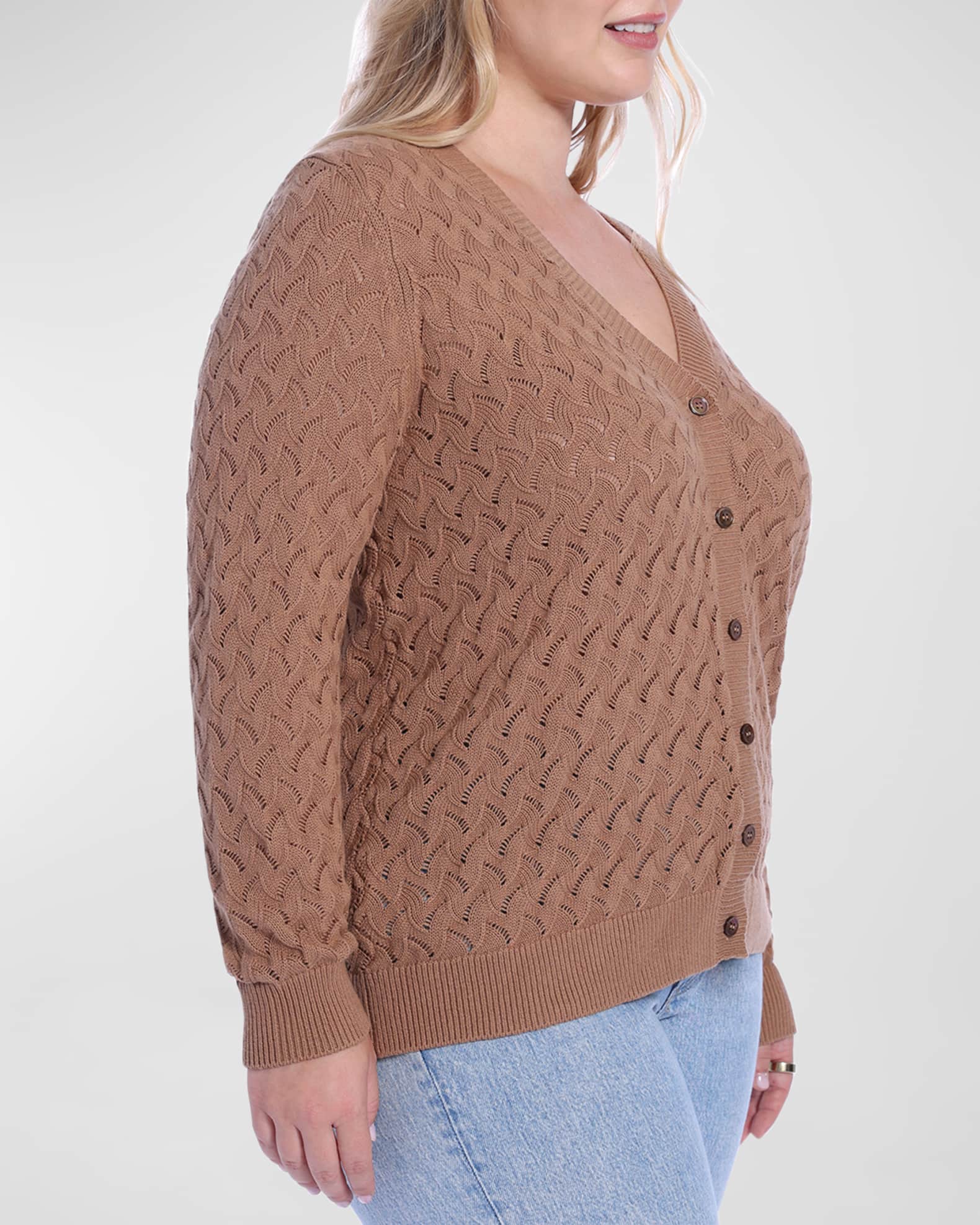 Minnie Rose Plus Size Pointelle Cotton-Cashmere Cardigan | Neiman Marcus