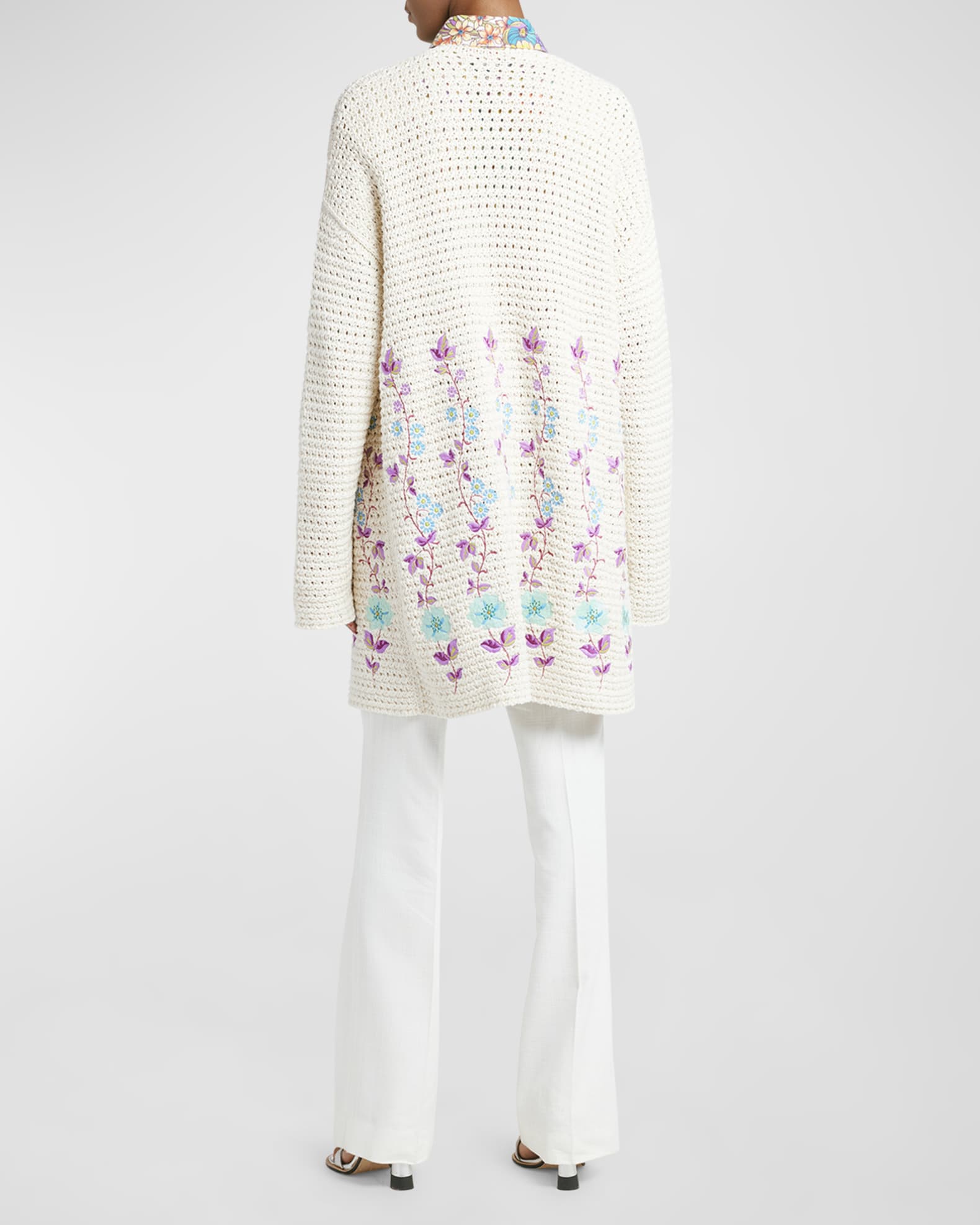 Etro Vine-Embroidered Tie Open-Knit Cardigan | Neiman Marcus