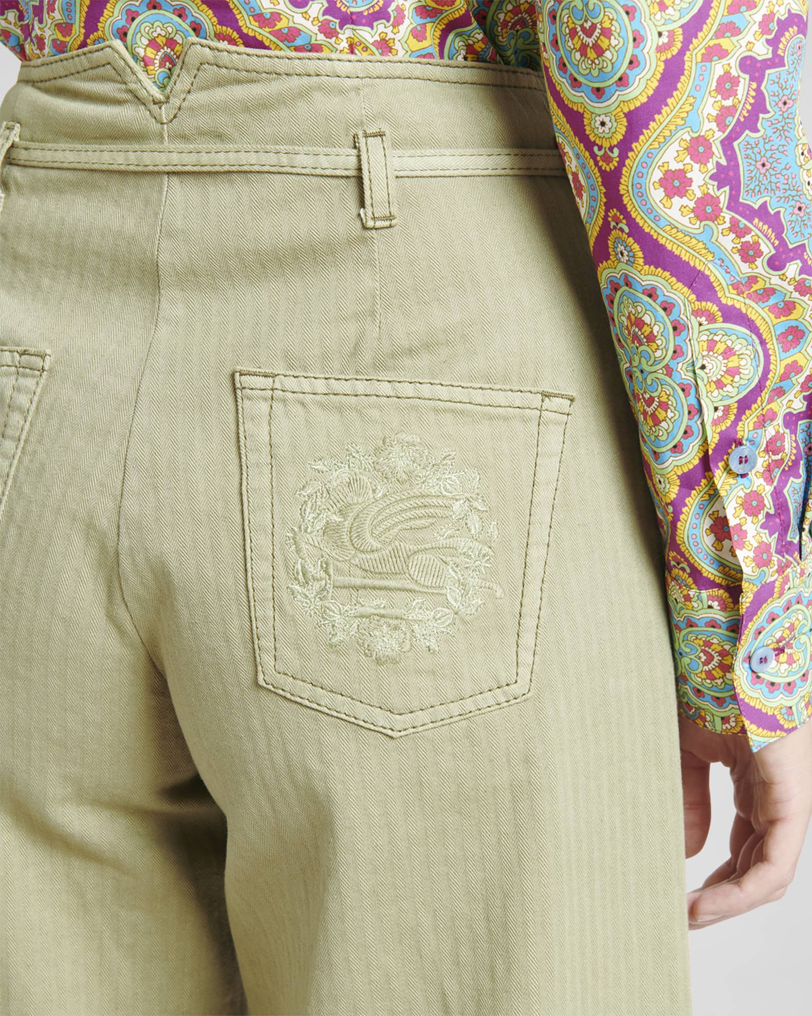 Etro Mid-Rise Herringbone-Cotton Wide-Leg Ankle Drawstring Pants ...