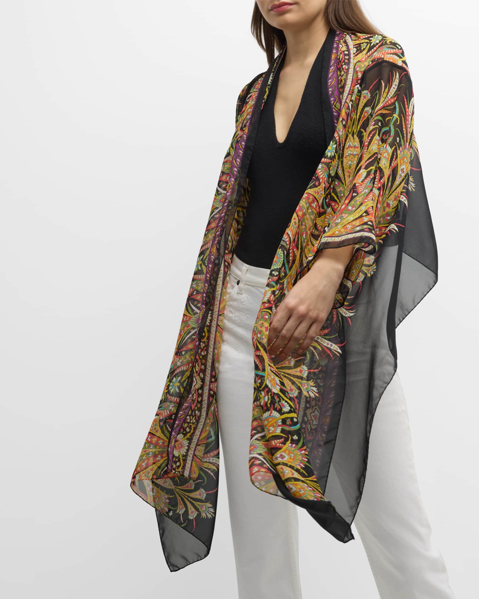 Etro Kaleidoscope Sheer Open High-Low Poncho | Neiman Marcus