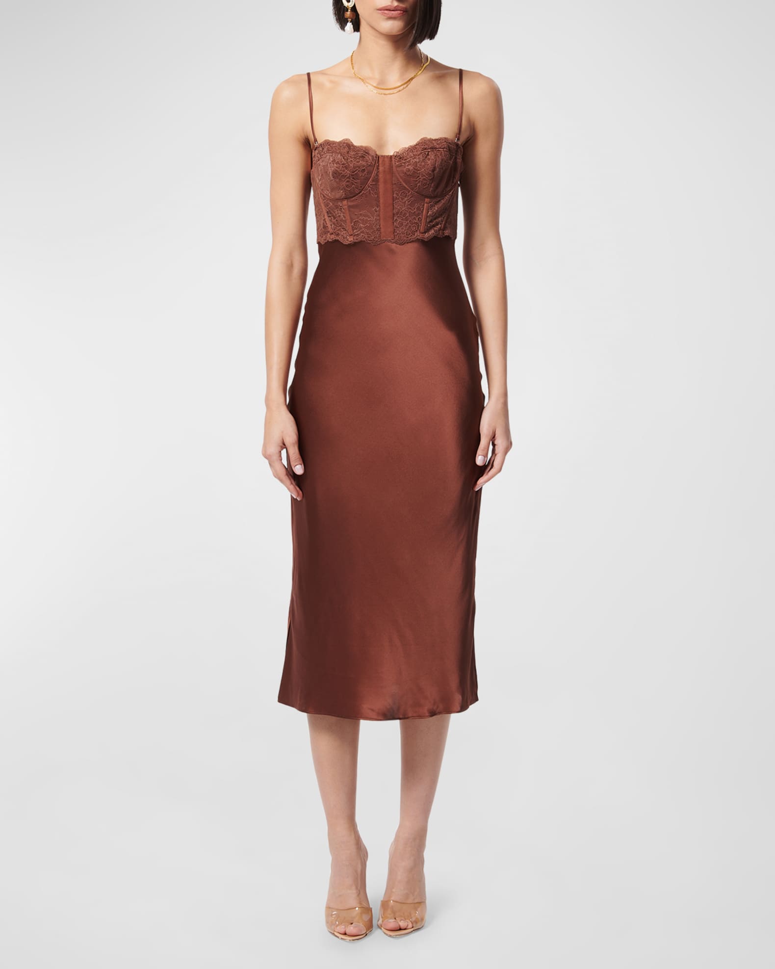 Cami NYC Lara Silk Sweetheart Corset Midi Dress | Neiman Marcus