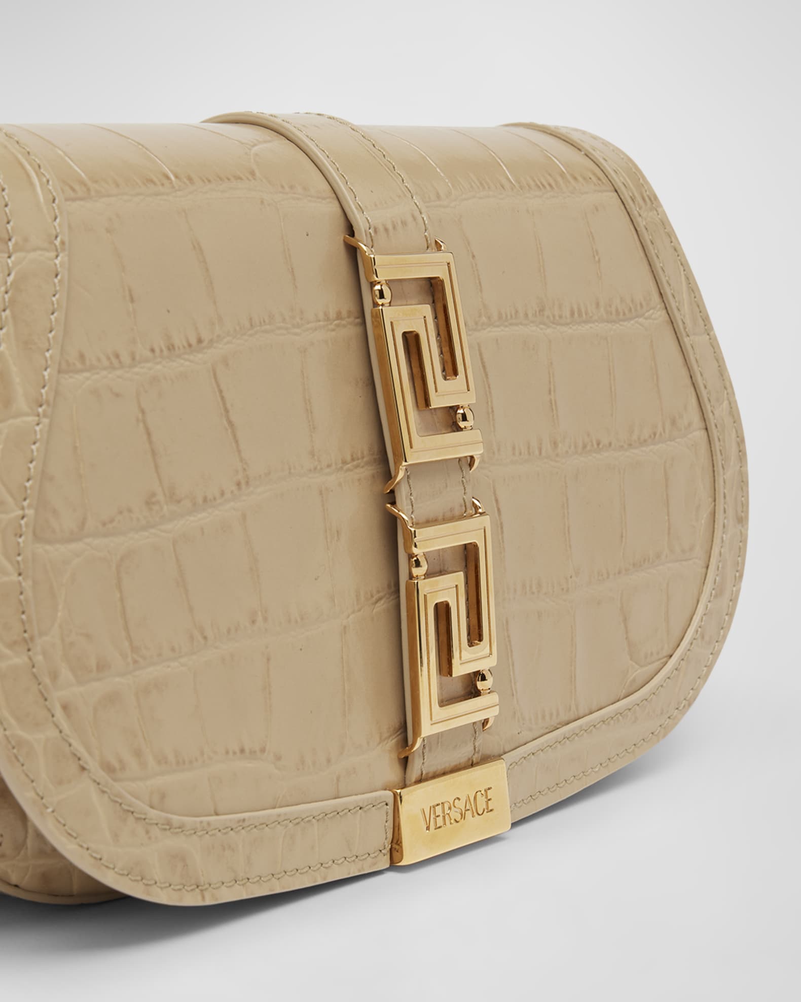 Versace Greca Goddess Croc-Embossed Shoulder Bag | Neiman Marcus