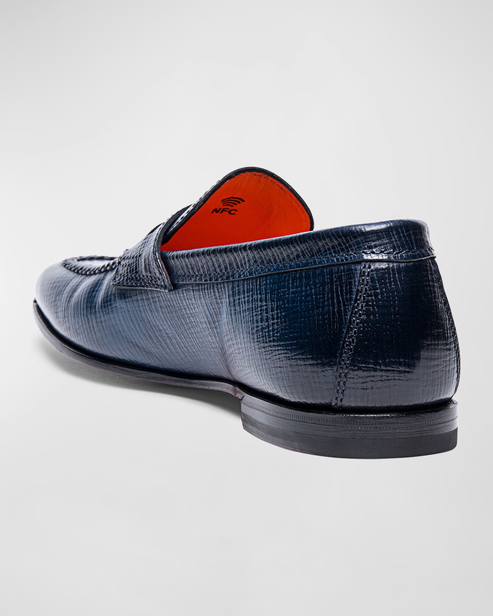 Santoni Men's Door Textured Leather Penny Loafers | Neiman Marcus