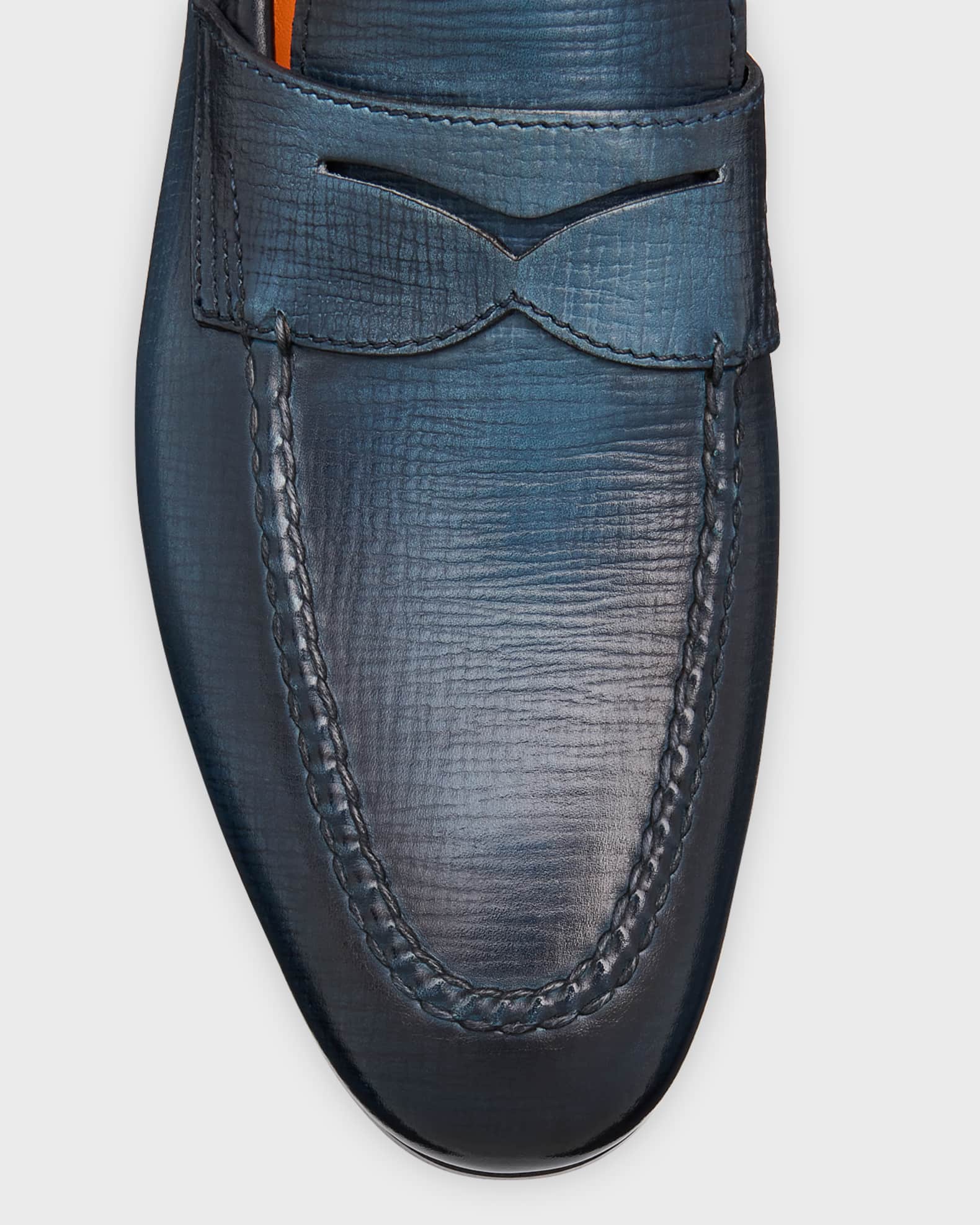 Santoni Men's Door Textured Leather Penny Loafers | Neiman Marcus