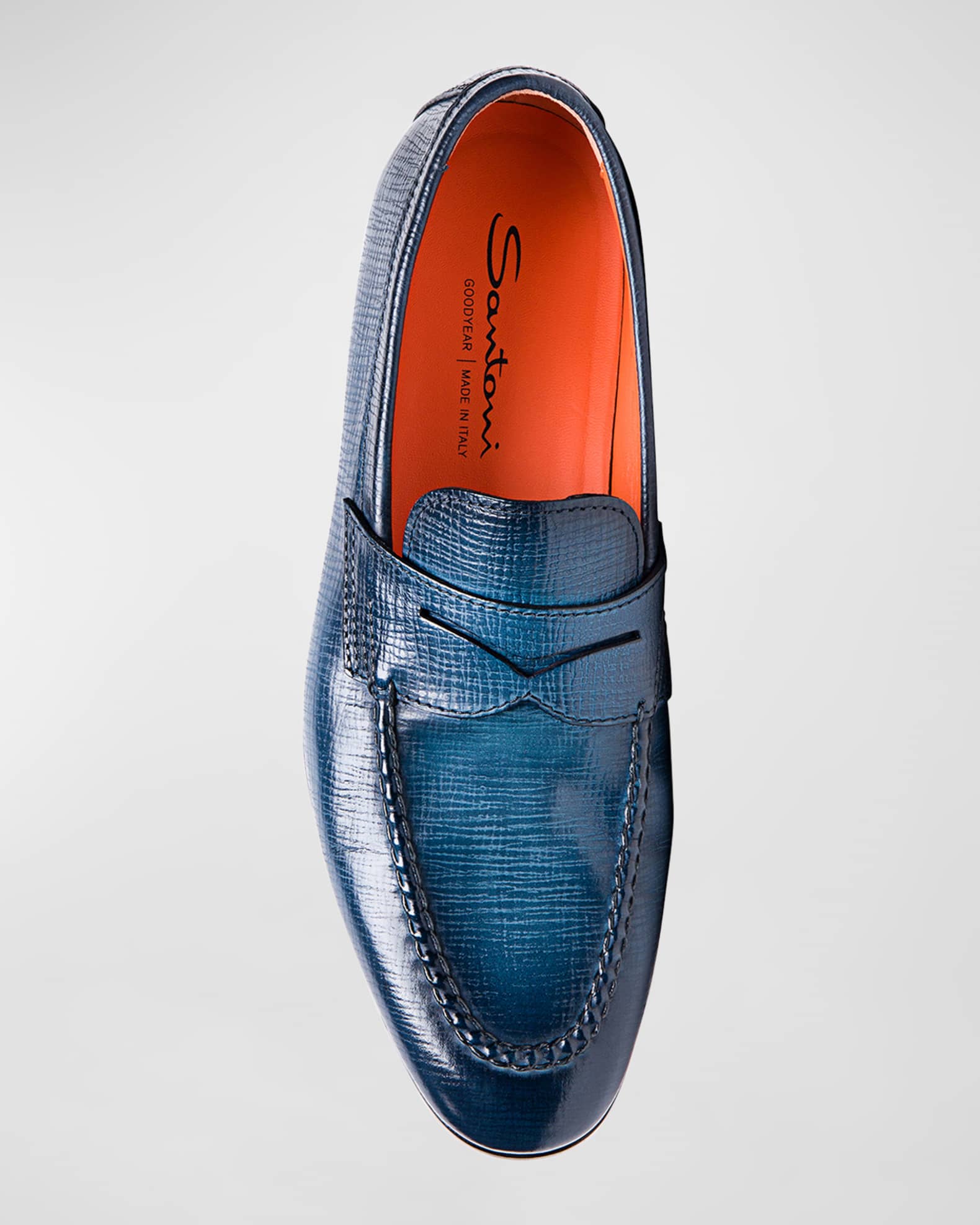 Santoni Men's Door Textured Leather Penny Loafers | Neiman Marcus