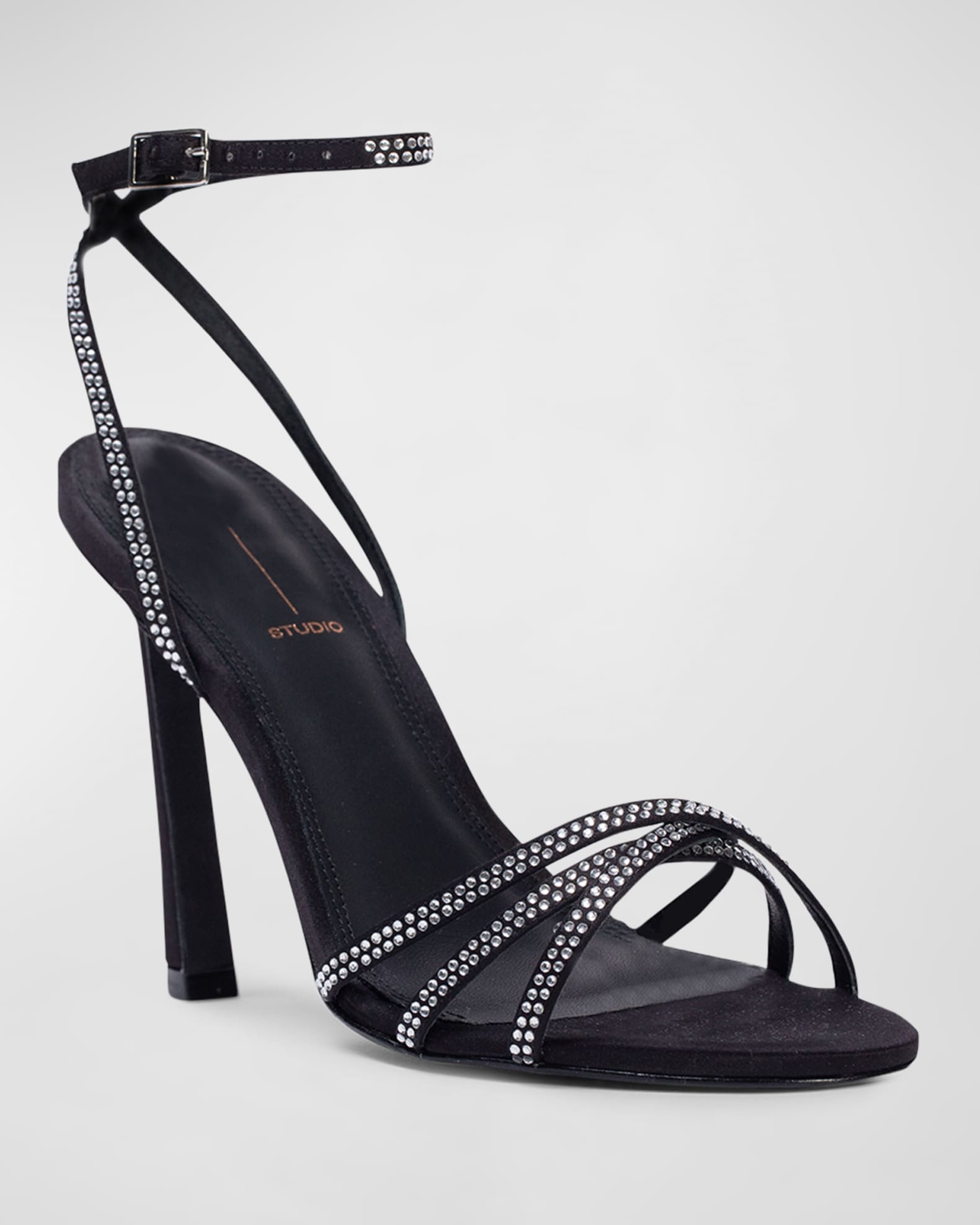 Black Suede Studio Serafina Crystal Satin Ankle-Strap Sandals | Neiman ...