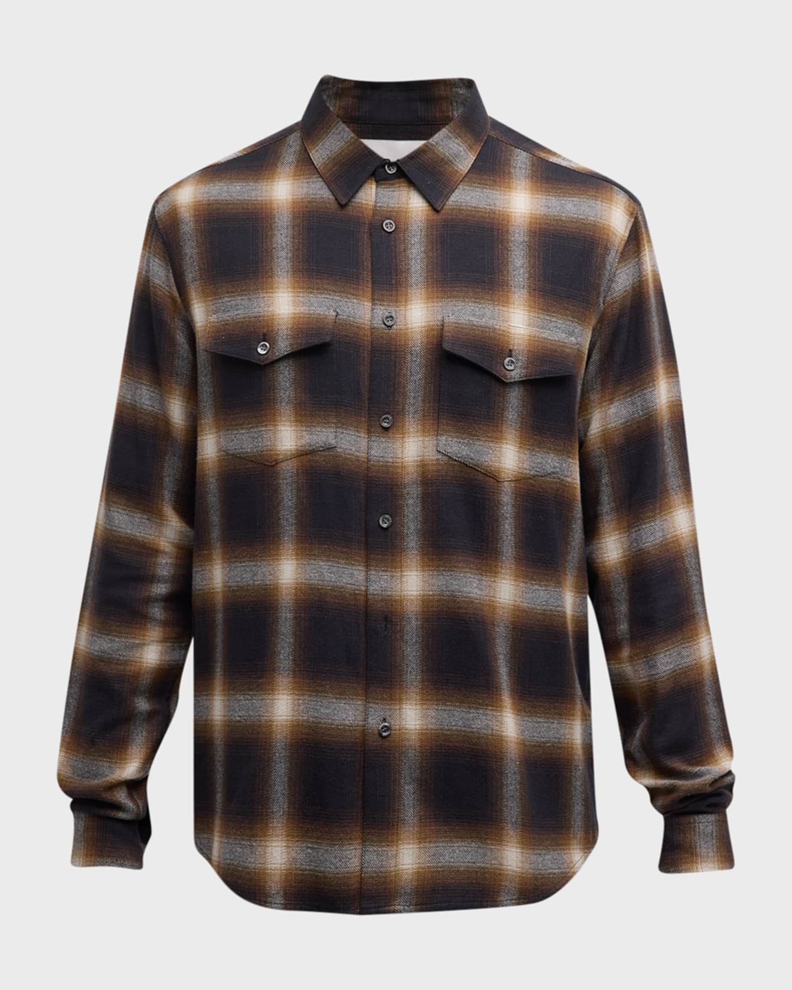 FRAME Men's Brushed Plaid Button-Down Shirt | Neiman Marcus