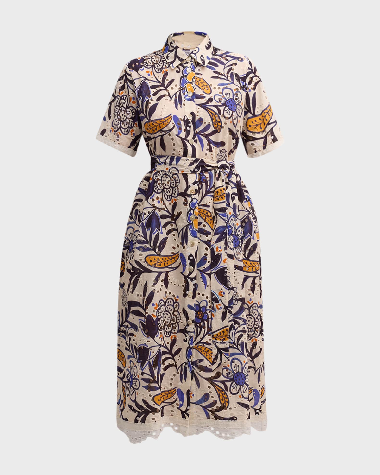 Evi Grintela Valerie Floral-Print Eyelet Midi Shirtdress | Neiman Marcus