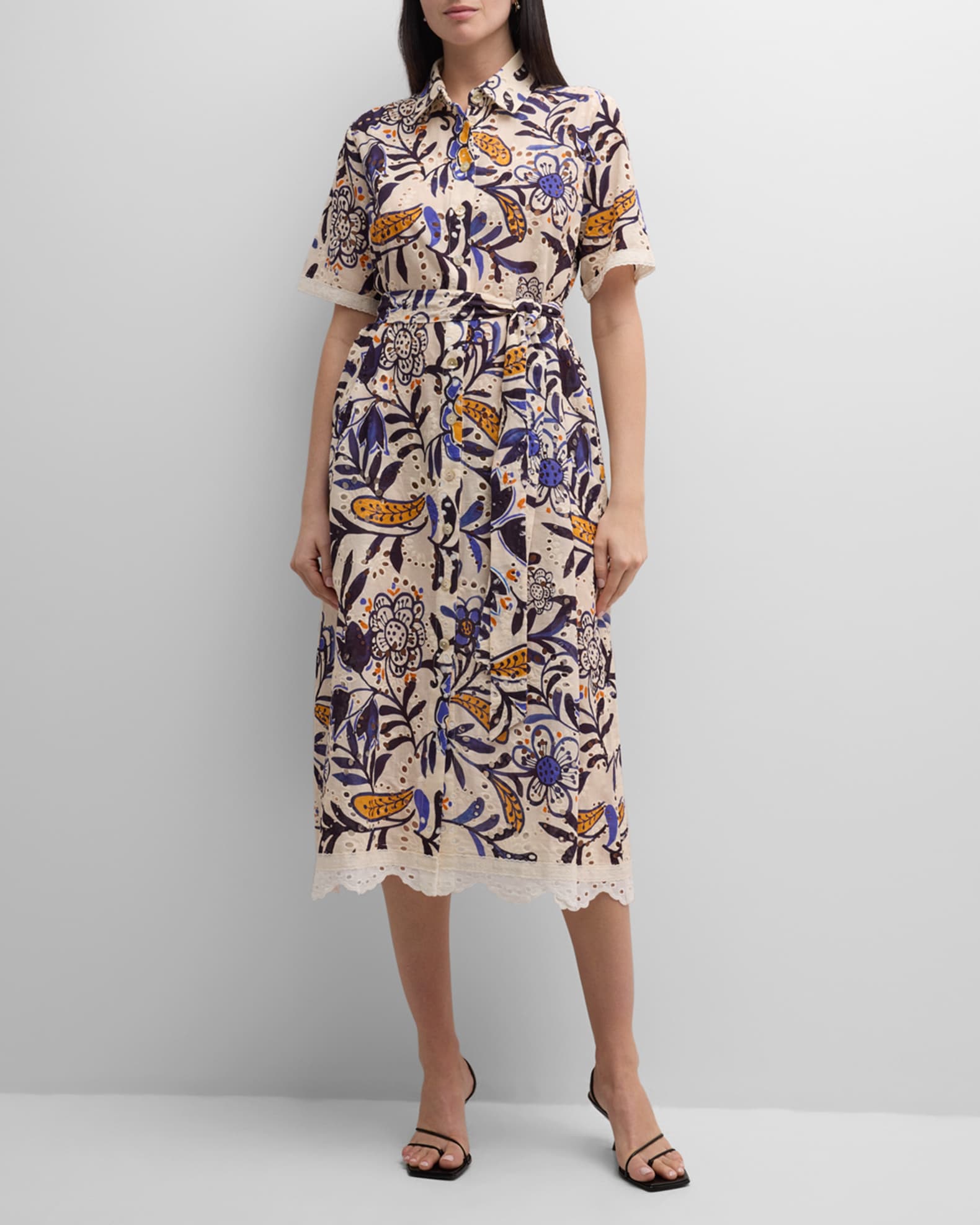 Evi Grintela Valerie Floral-Print Eyelet Midi Shirtdress | Neiman Marcus