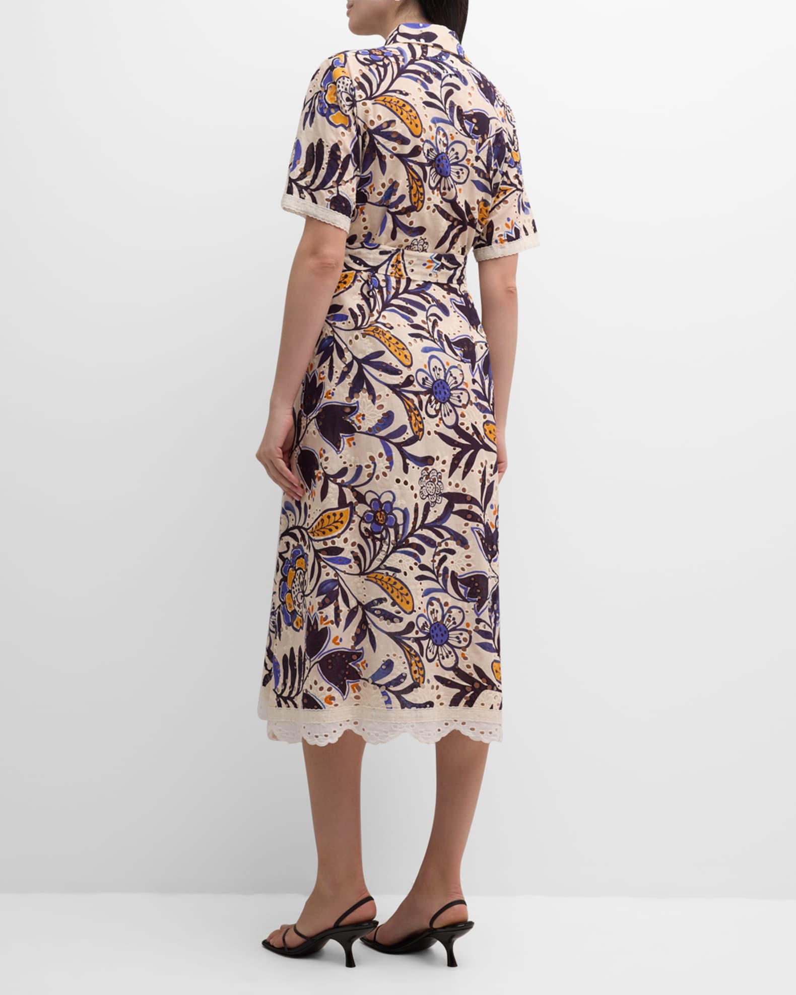 Evi Grintela Valerie Floral-Print Eyelet Midi Shirtdress | Neiman Marcus
