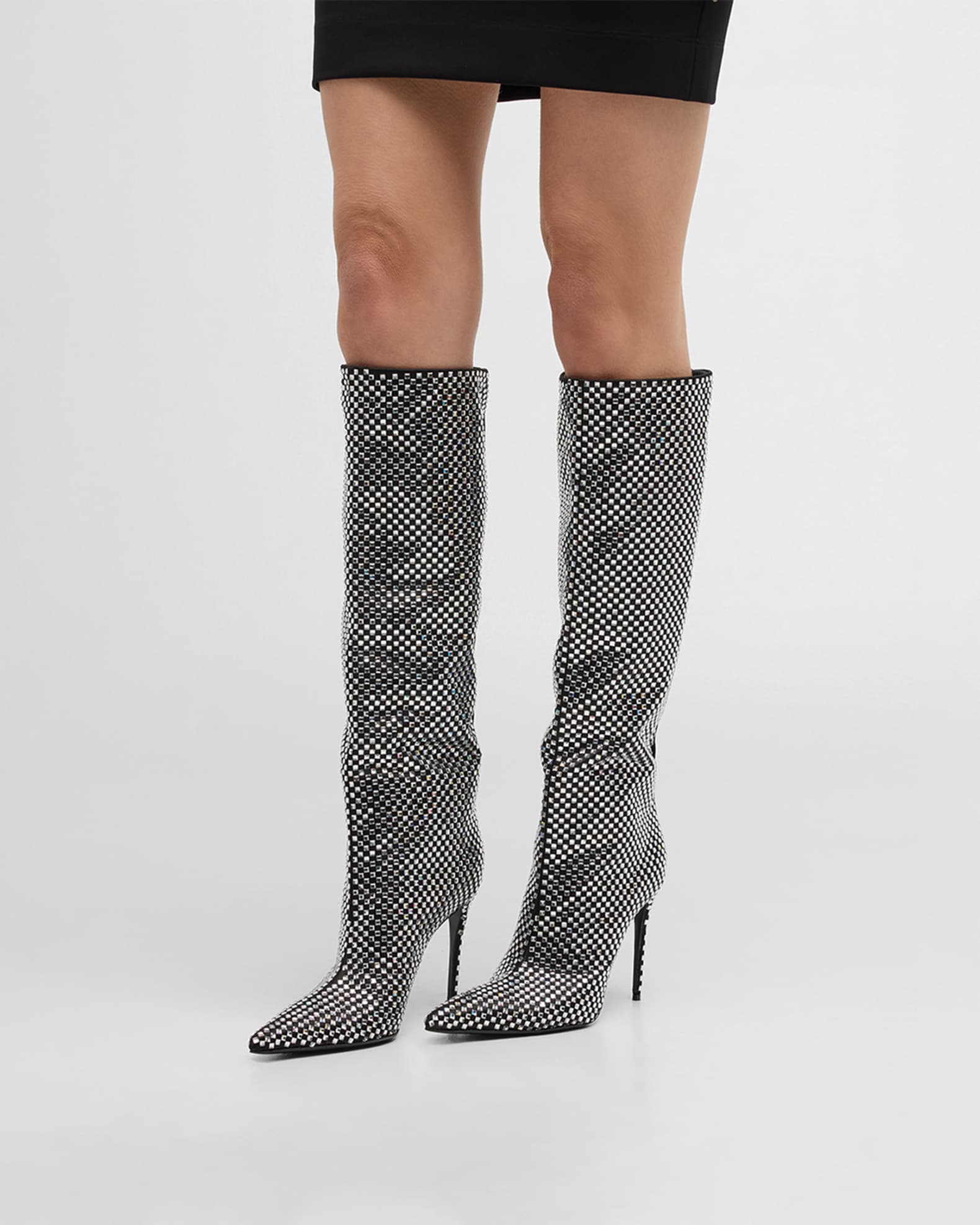 Dolce&Gabbana Strass Silk Tall Stiletto Boots | Neiman Marcus