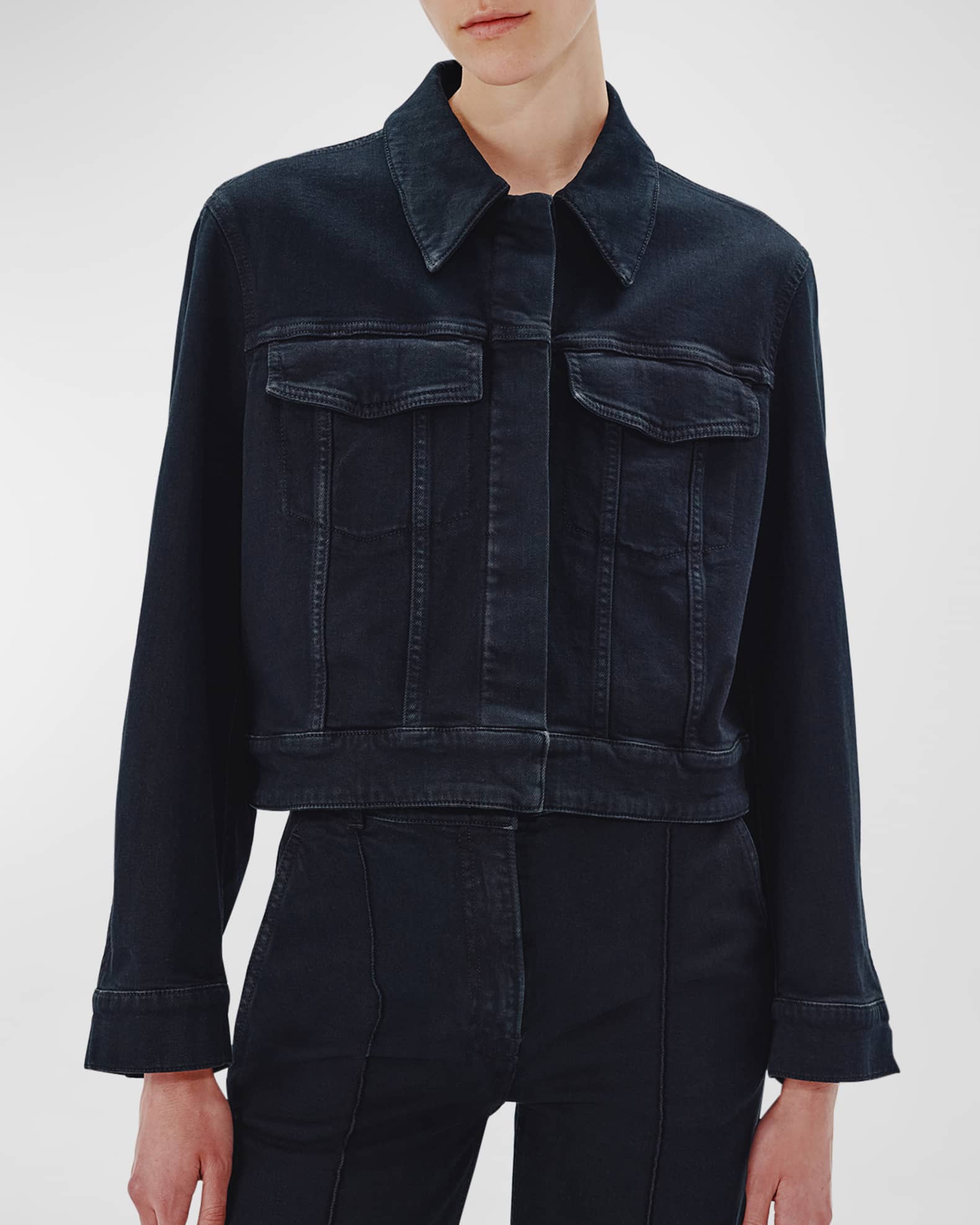 Another Tomorrow Cropped Denim Jacket | Neiman Marcus