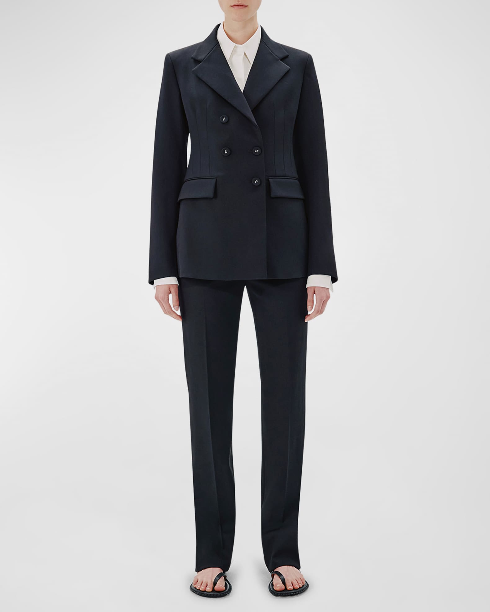 Another Tomorrow Double-Breast Structured Wool Jacket | Neiman Marcus