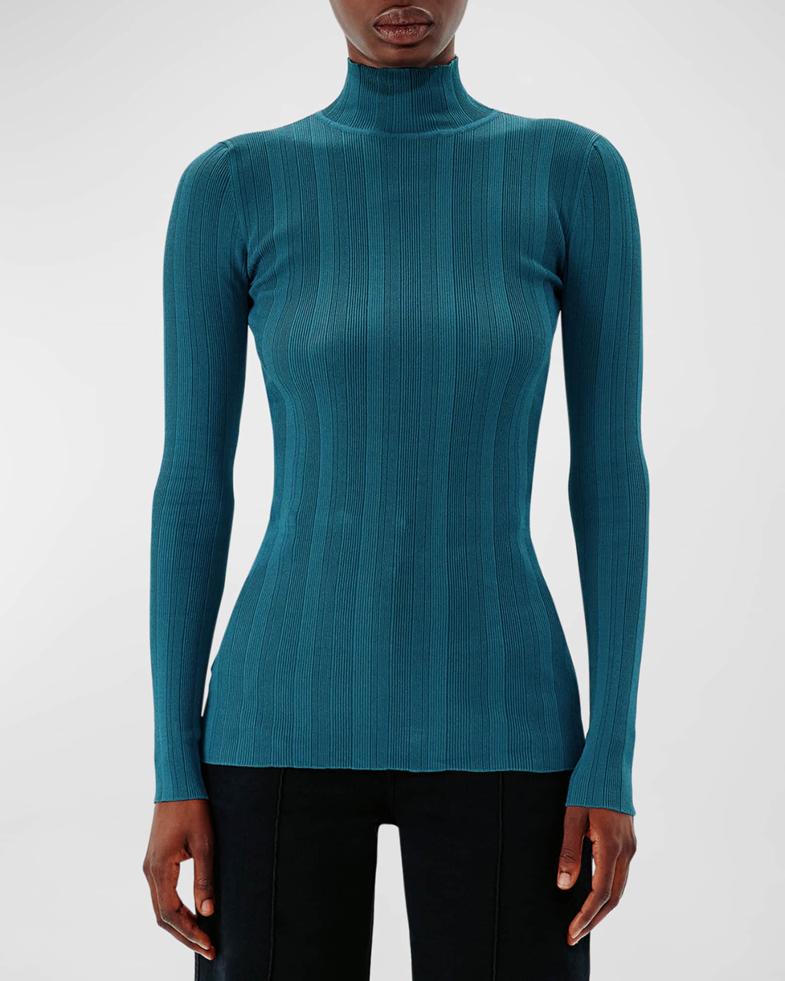 Another Tomorrow Variegated Rib High-Neck Top | Neiman Marcus