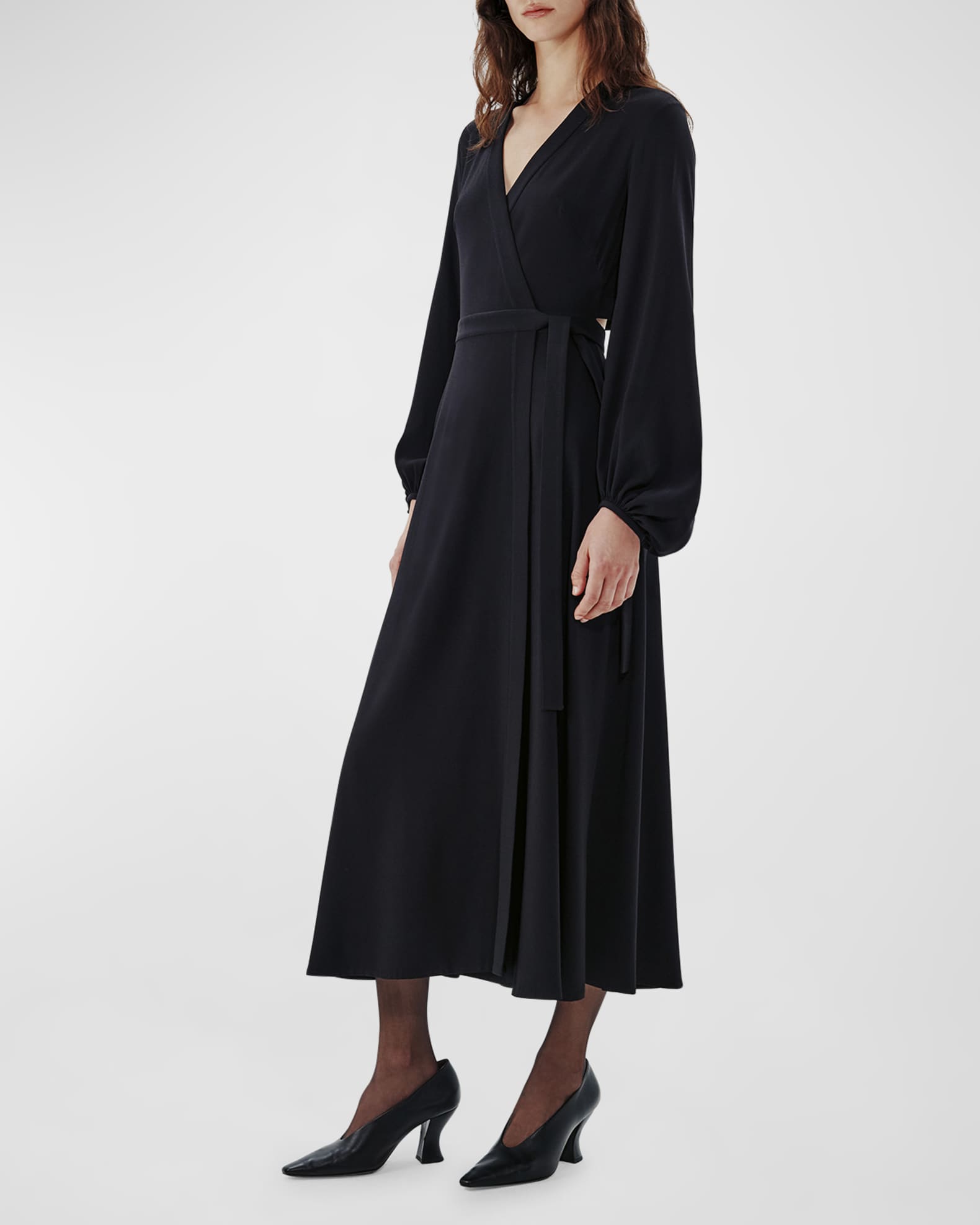 Another Tomorrow Lantern-Sleeve Maxi Wrap Dress | Neiman Marcus