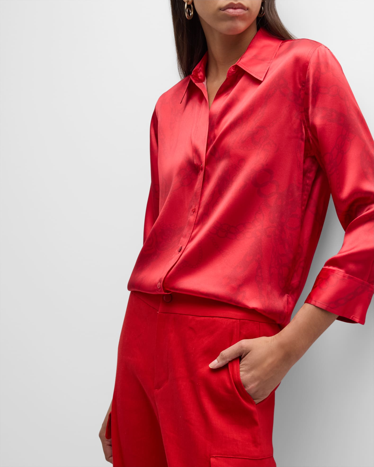 L'Agence Dani Chain-Print Silk Blouse | Neiman Marcus