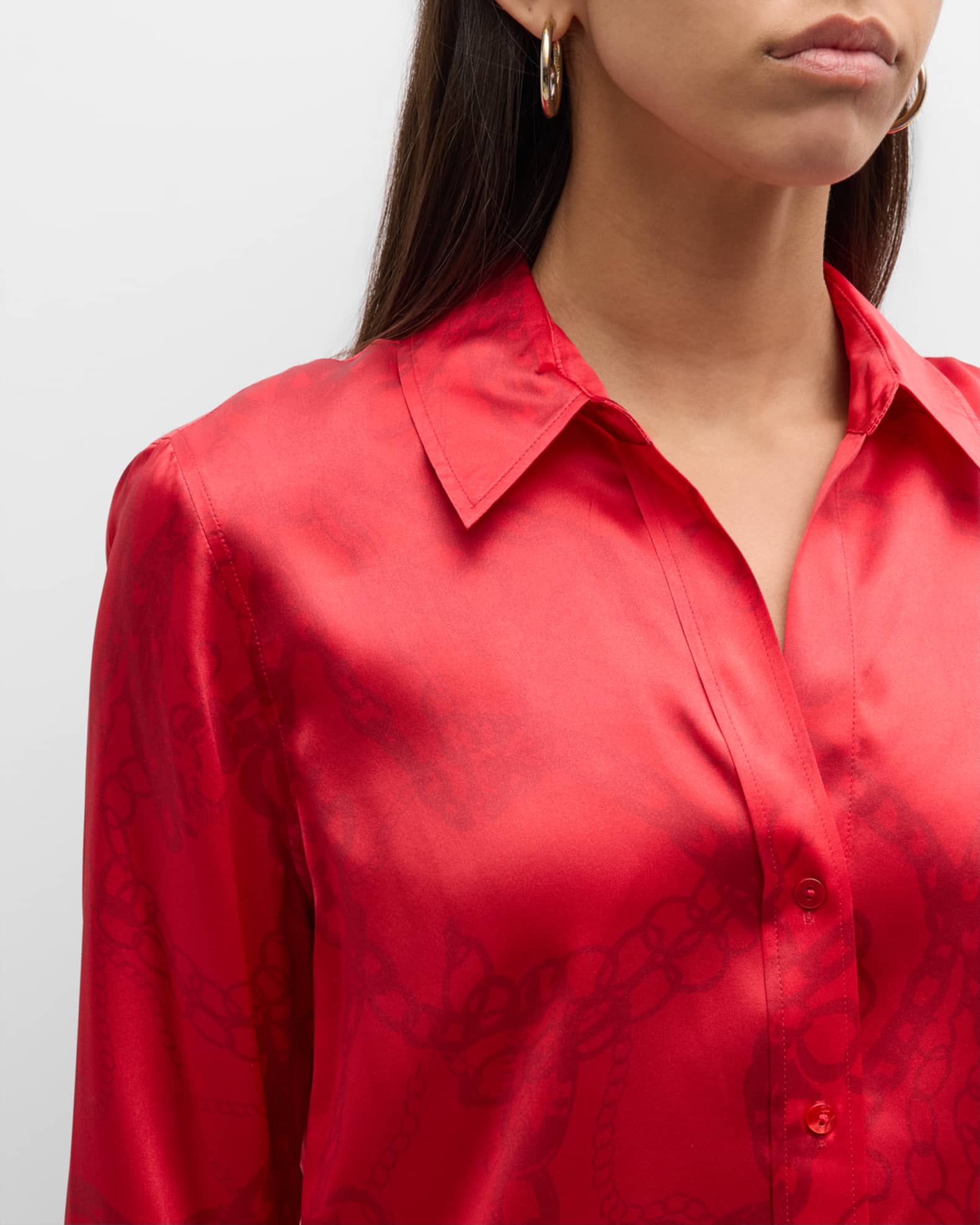 L'Agence Dani Chain-Print Silk Blouse | Neiman Marcus