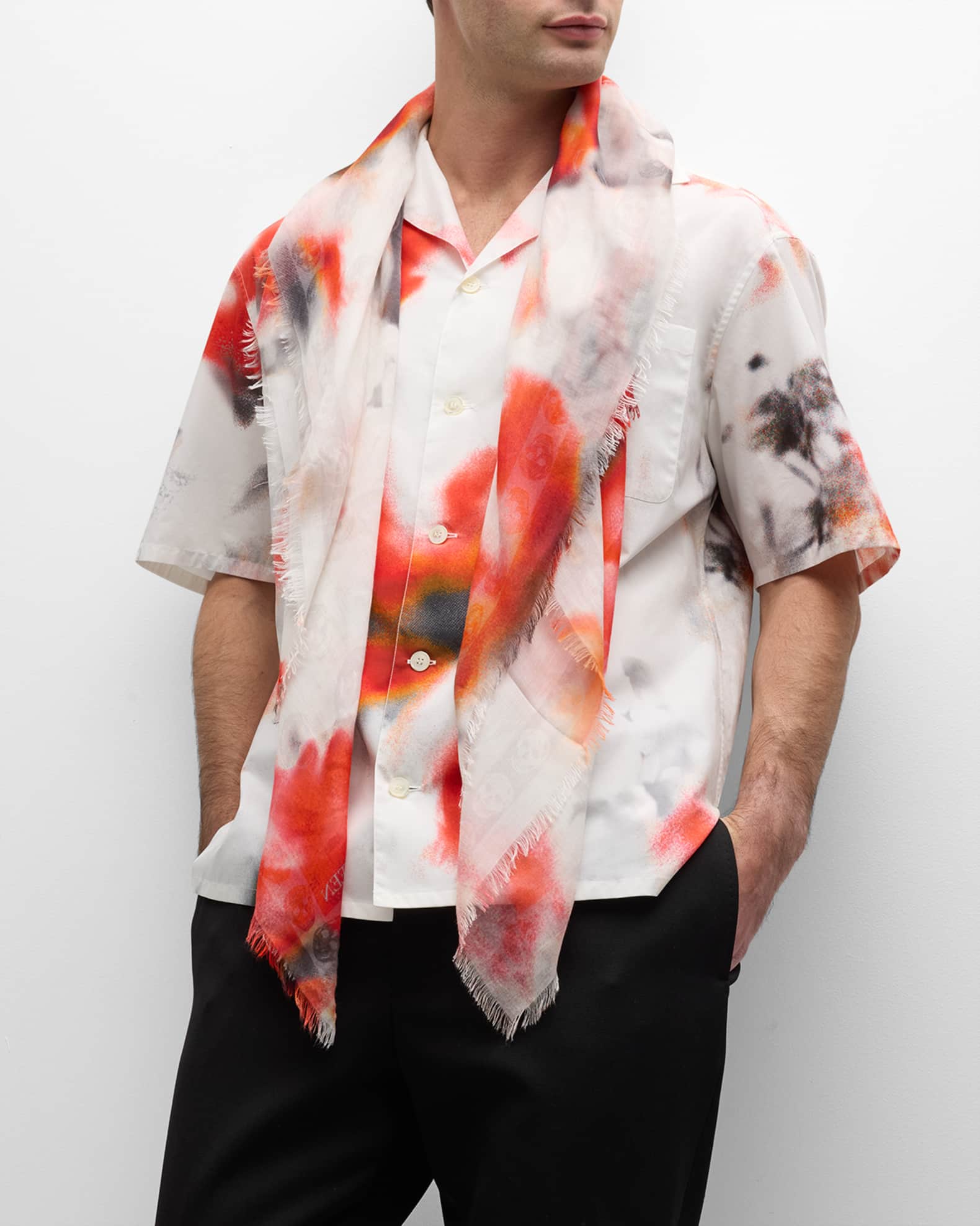Alexander McQueen Men's Wool Obscure Floral Print Biker Scarf | Neiman ...