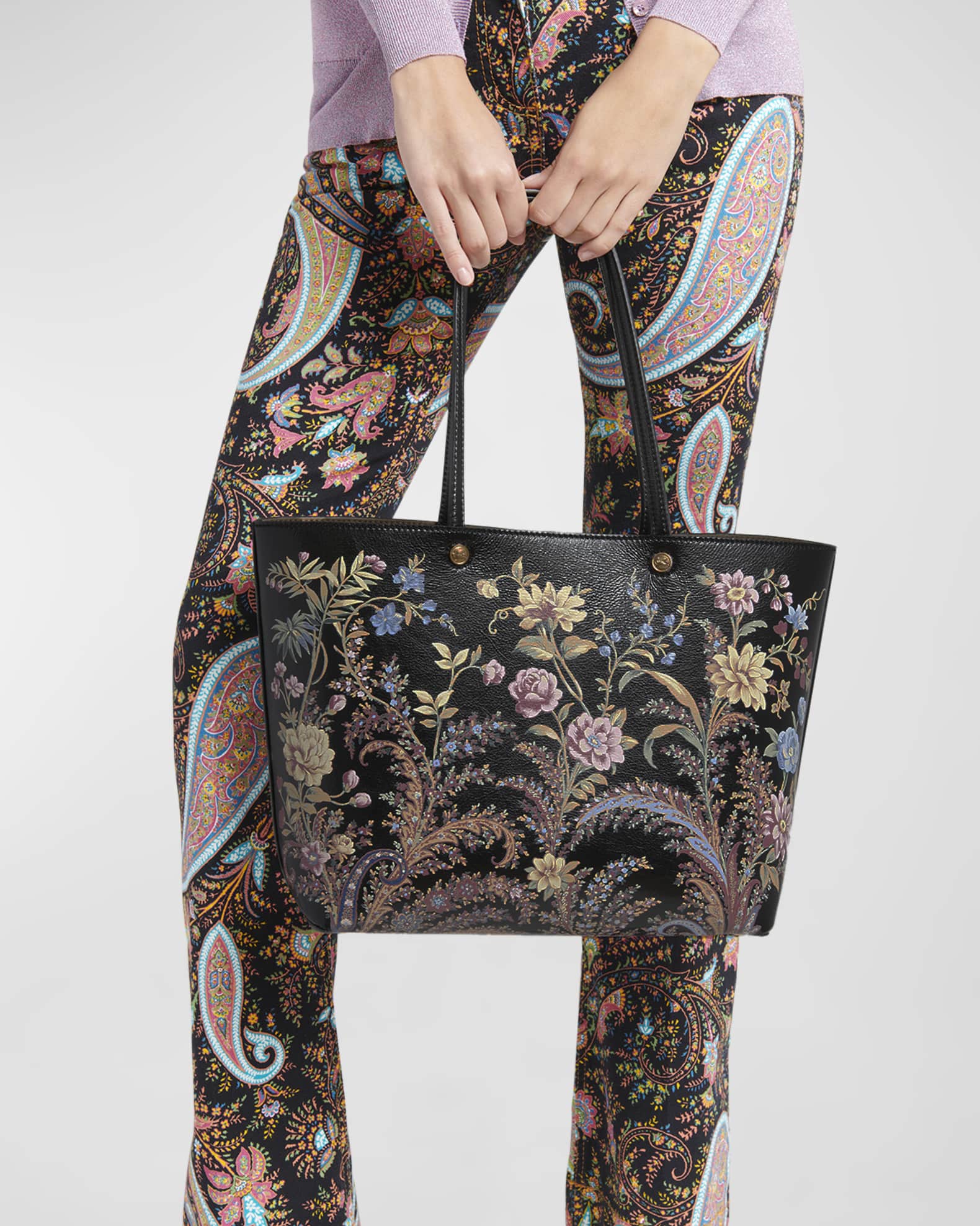 Etro Floral-Print Faux Leather Tote Bag | Neiman Marcus