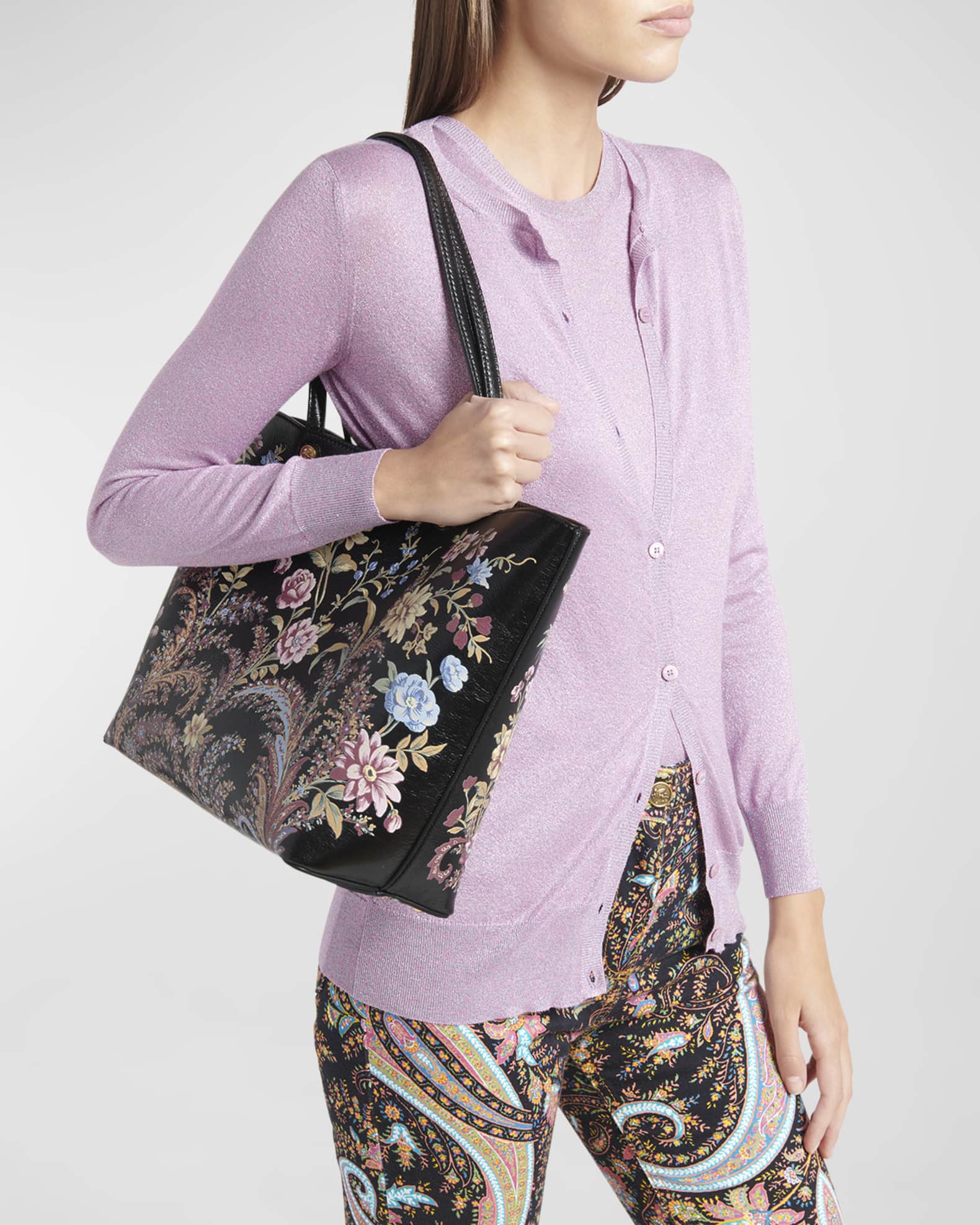 Etro Floral-Print Faux Leather Tote Bag | Neiman Marcus