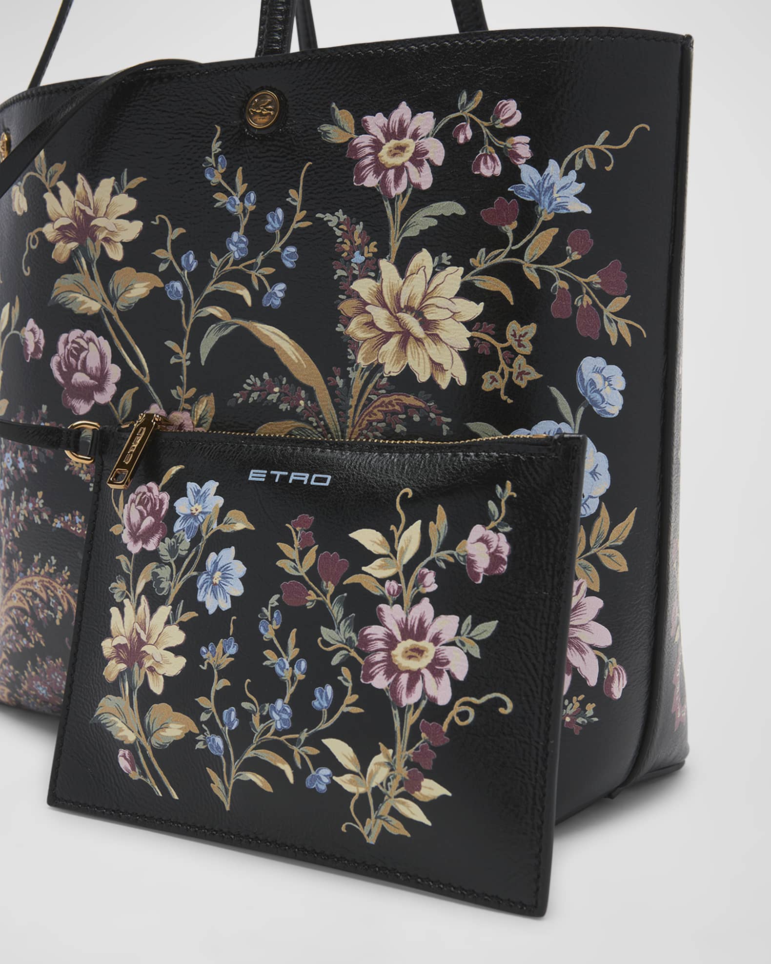 Etro Floral-Print Faux Leather Tote Bag | Neiman Marcus