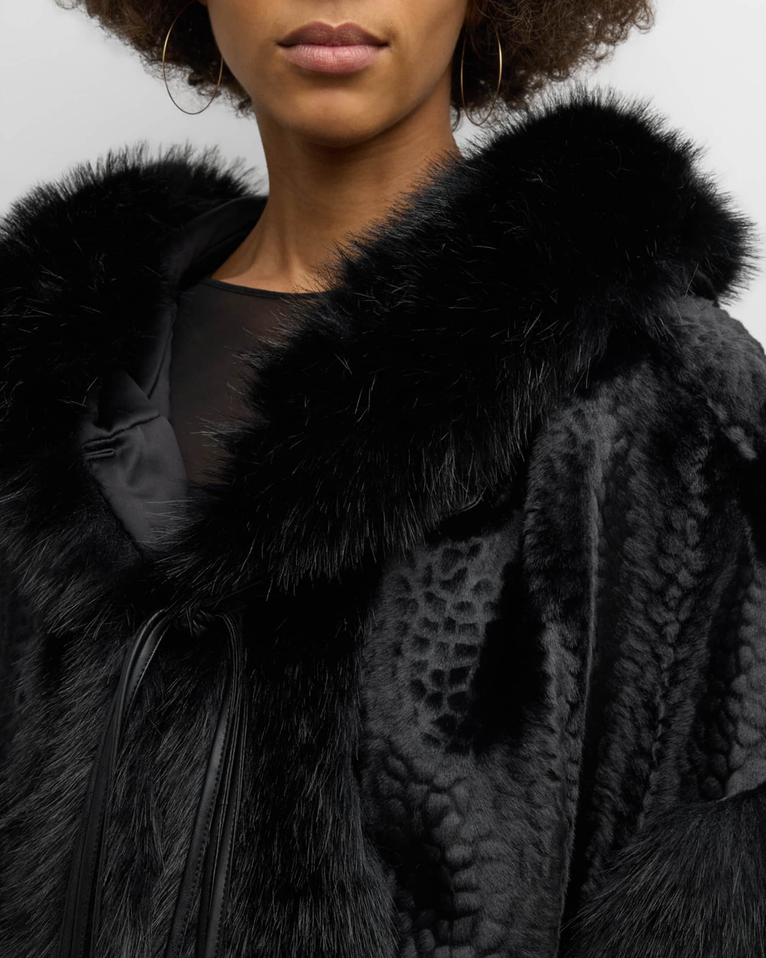 Kelli Kouri Hooded Faux Fur Poncho with Leather Strings | Neiman Marcus