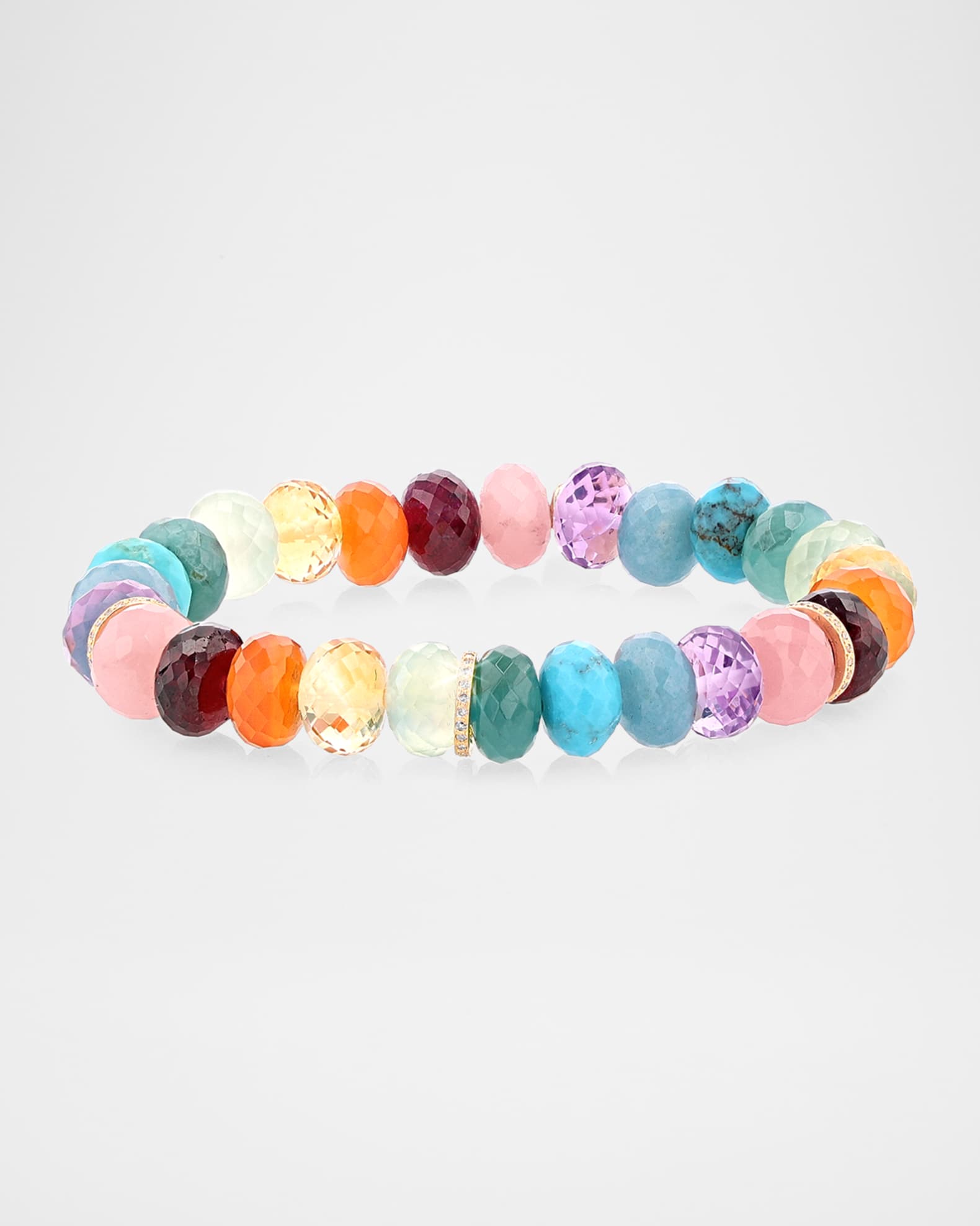 Sheryl Lowe 14K Yellow Gold 10mm Multi Rainbow Beaded Bracelet with 3 ...