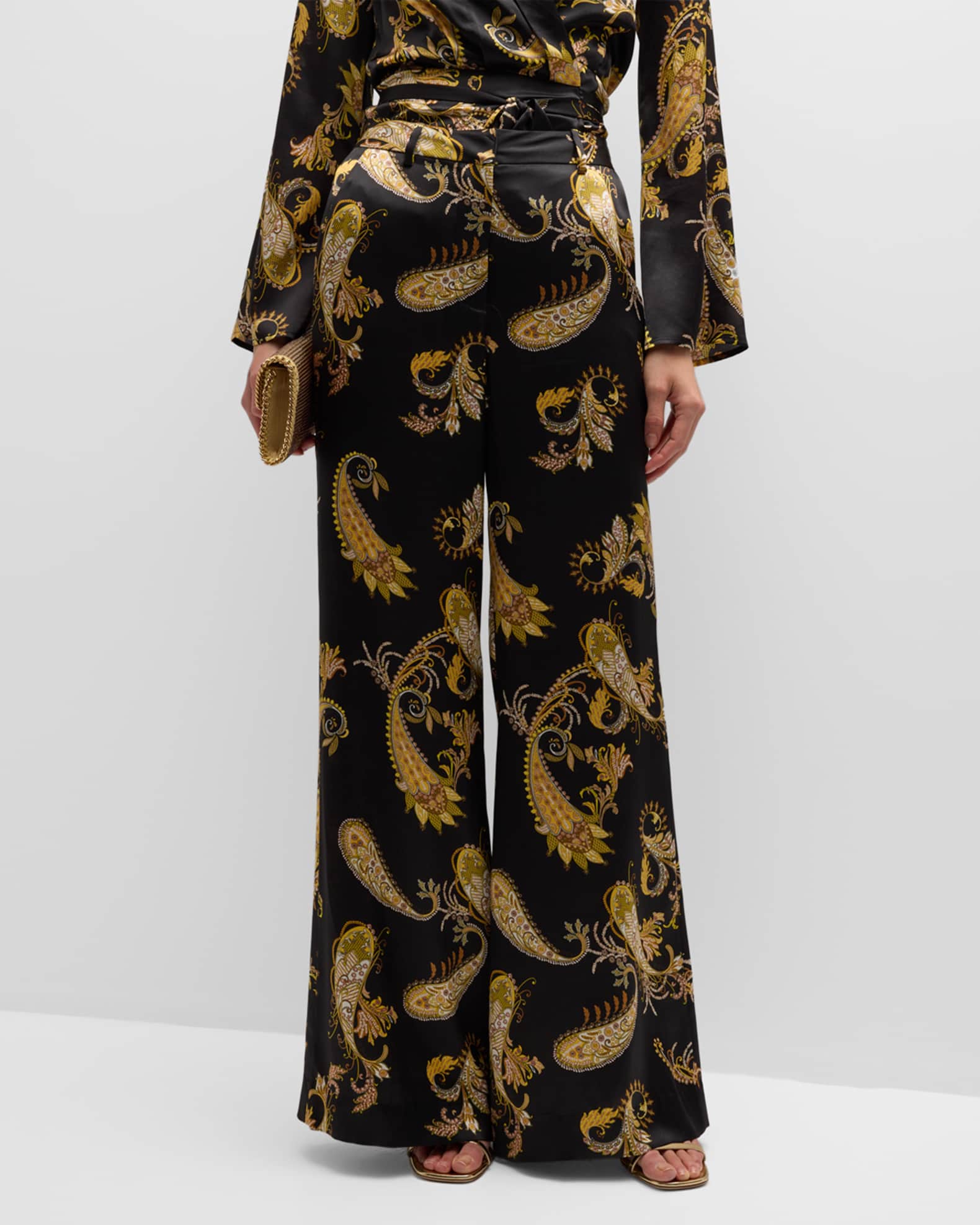 L'Agence Pilar Paisley-Print Wide-Leg Pants | Neiman Marcus