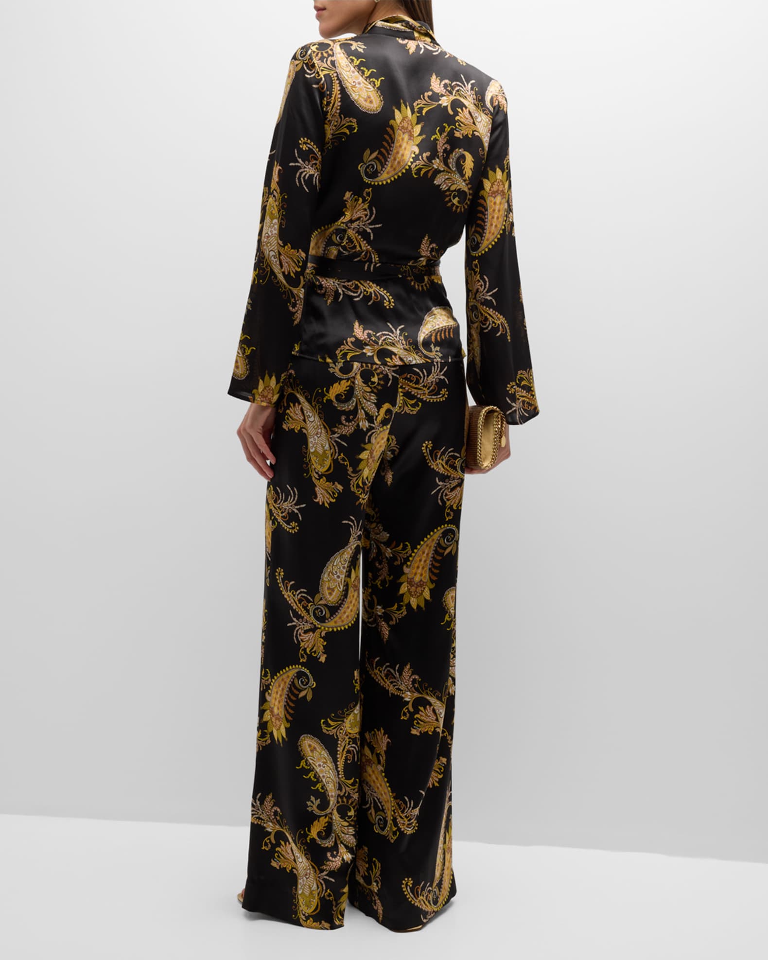 L'Agence Pilar Paisley-Print Wide-Leg Pants | Neiman Marcus