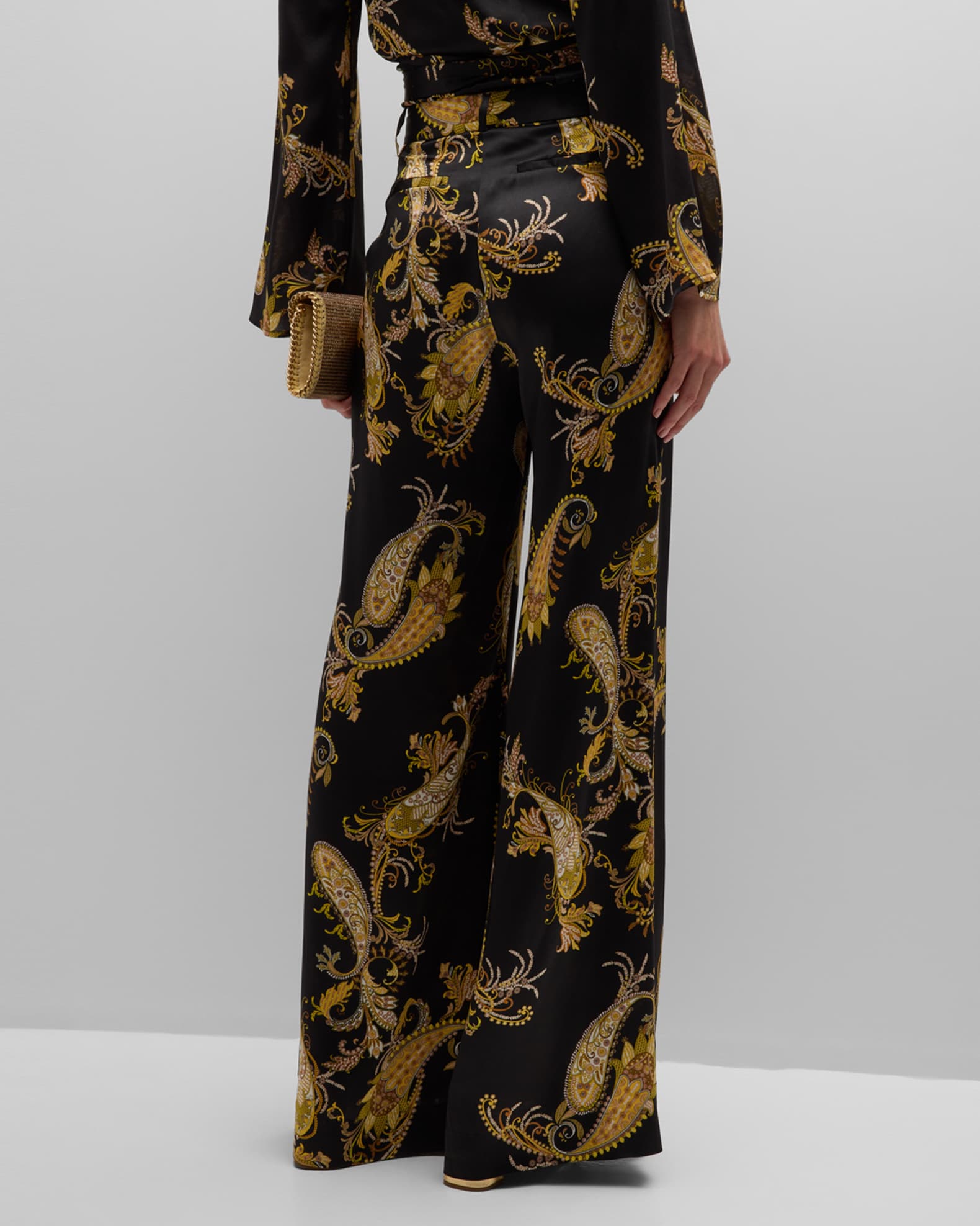 L'Agence Pilar Paisley-Print Wide-Leg Pants | Neiman Marcus