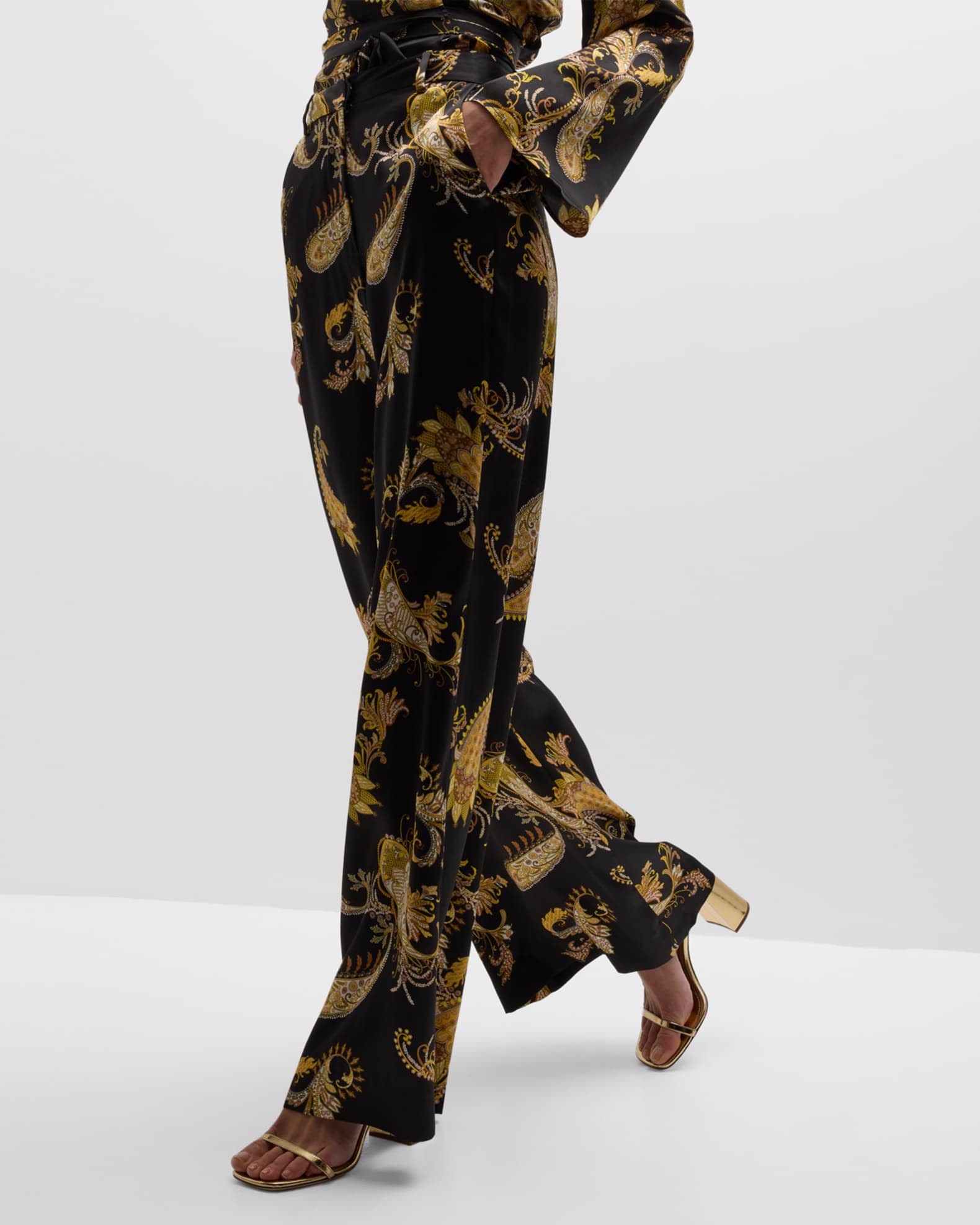 L'Agence Pilar Paisley-Print Wide-Leg Pants | Neiman Marcus