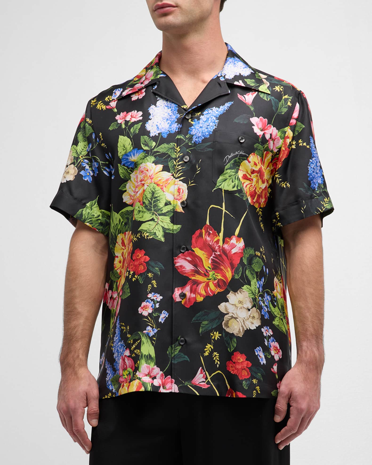 Dolce&Gabbana Men's DG Floral Silk Camp Shirt | Neiman Marcus