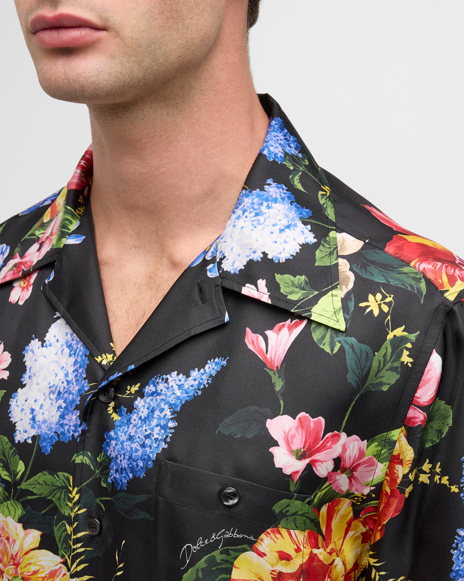 Dolce&Gabbana Men's DG Floral Silk Camp Shirt | Neiman Marcus