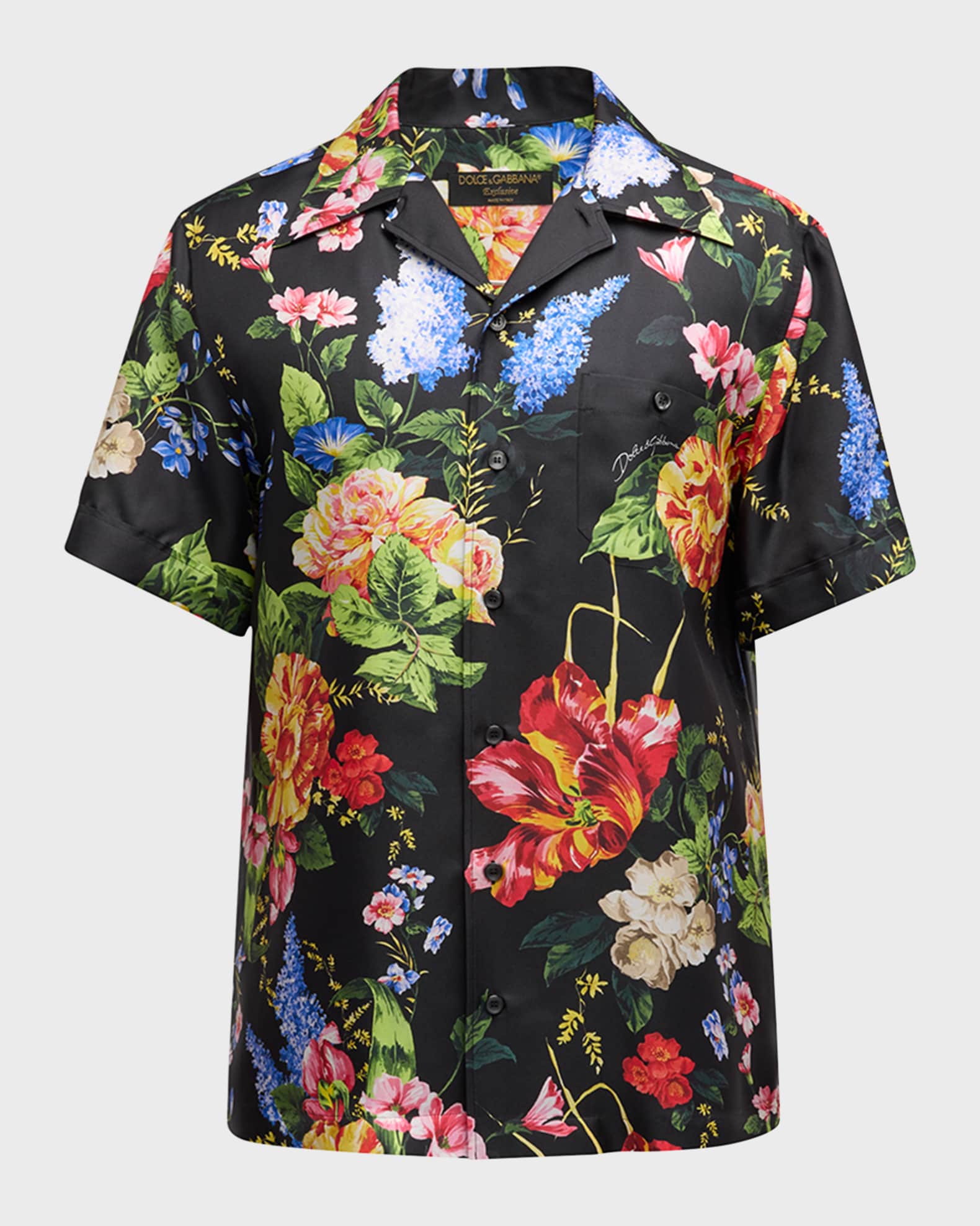 Dolce&Gabbana Men's DG Floral Silk Camp Shirt | Neiman Marcus