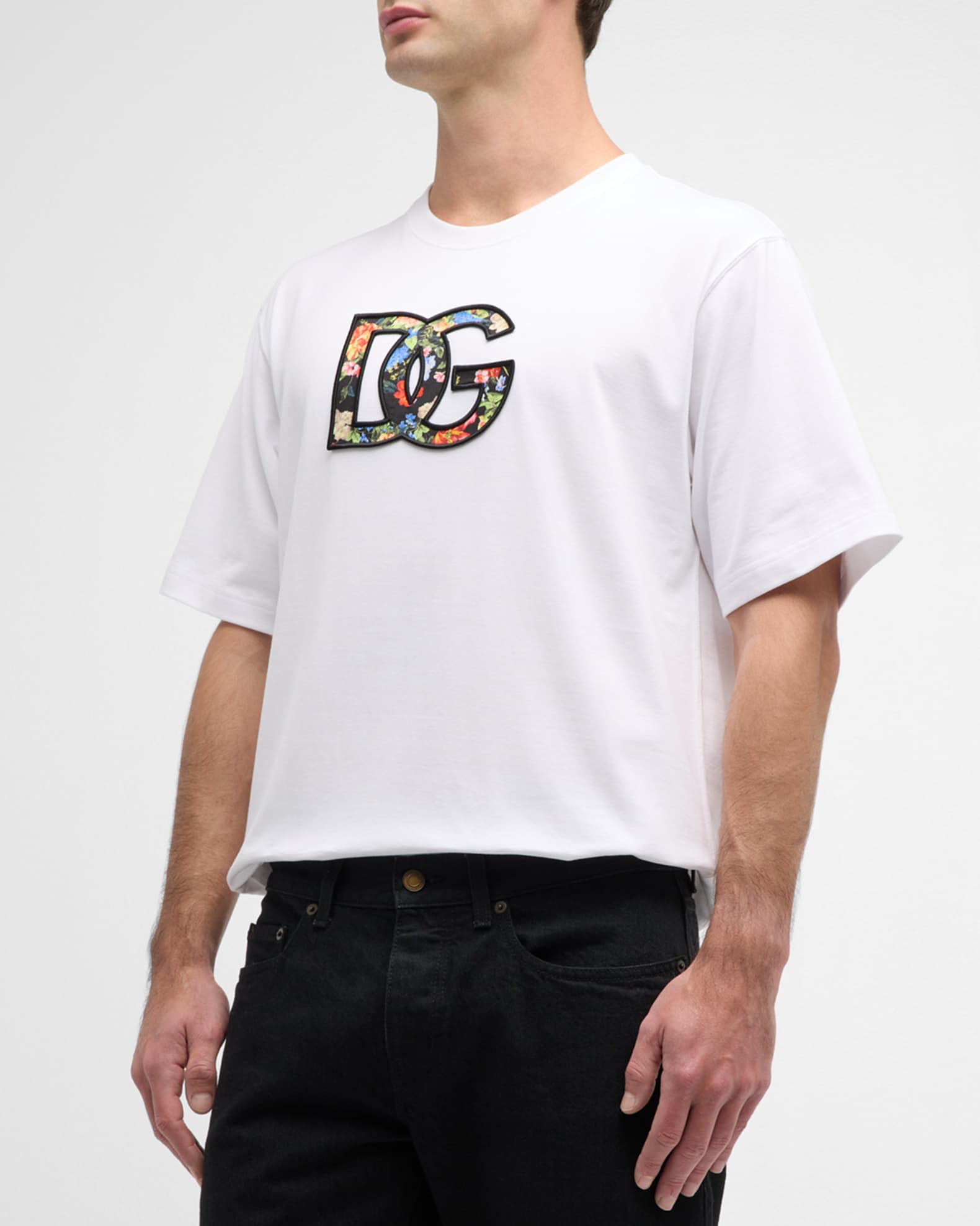 Dolce&Gabbana Men's Floral DG Logo T-Shirt | Neiman Marcus