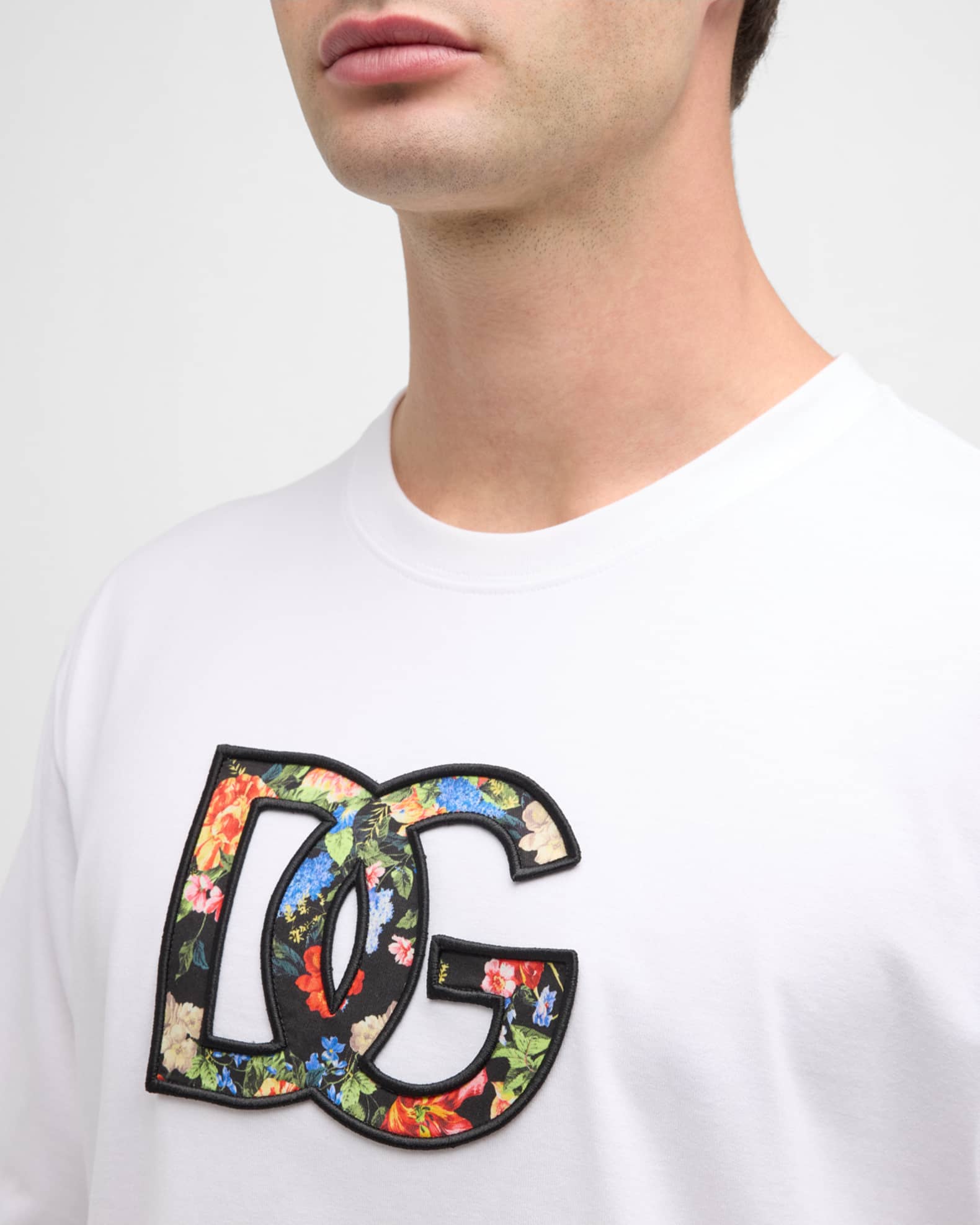 Dolce&Gabbana Men's Floral DG Logo T-Shirt | Neiman Marcus