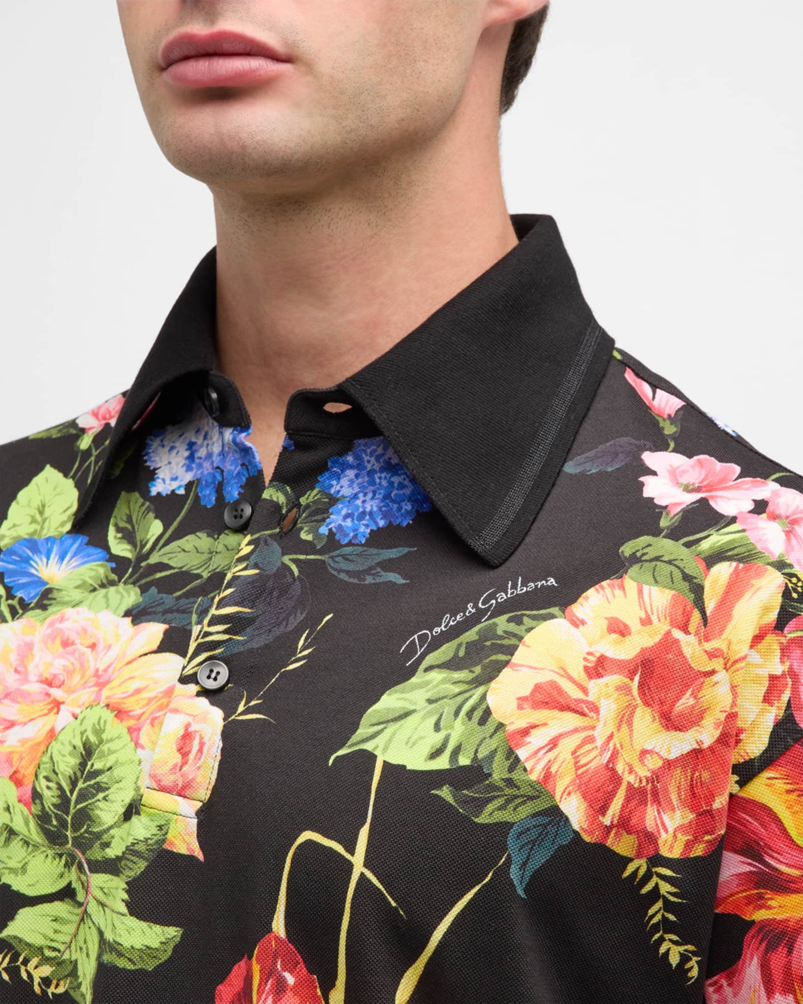 Dolce&Gabbana Men's DG Floral Pique Polo Shirt | Neiman Marcus