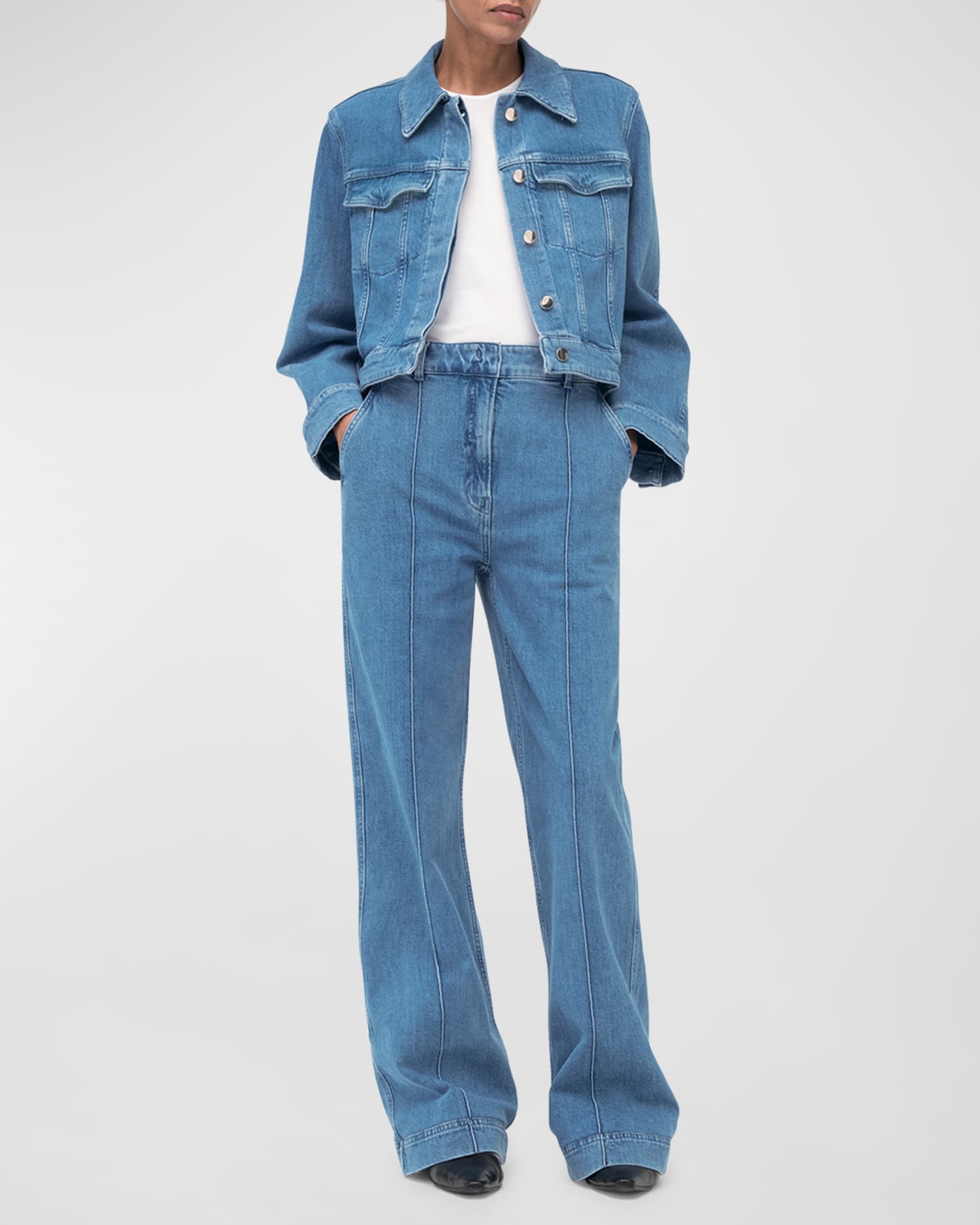 Another Tomorrow Cropped Denim Jacket | Neiman Marcus