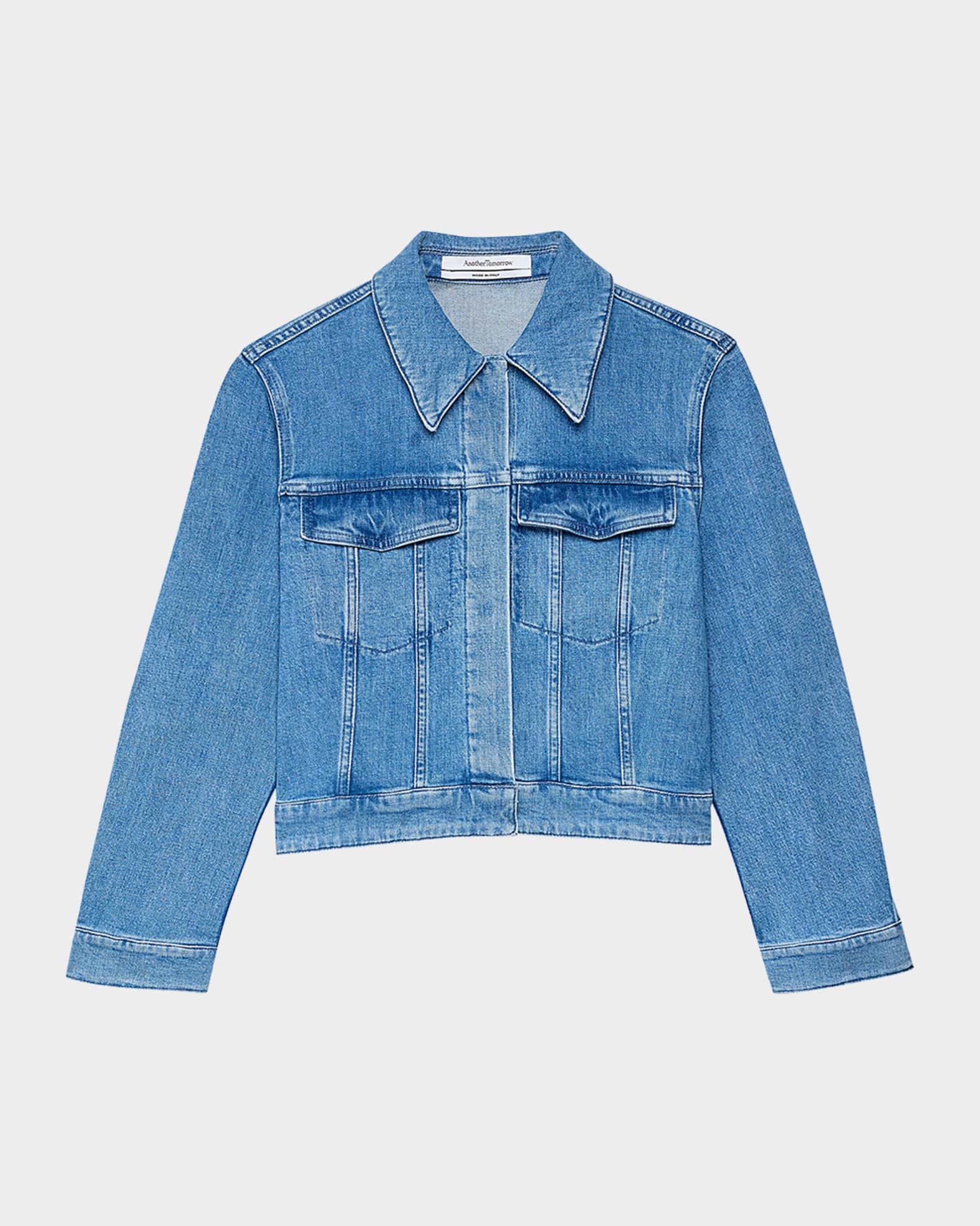 Another Tomorrow Cropped Denim Jacket | Neiman Marcus