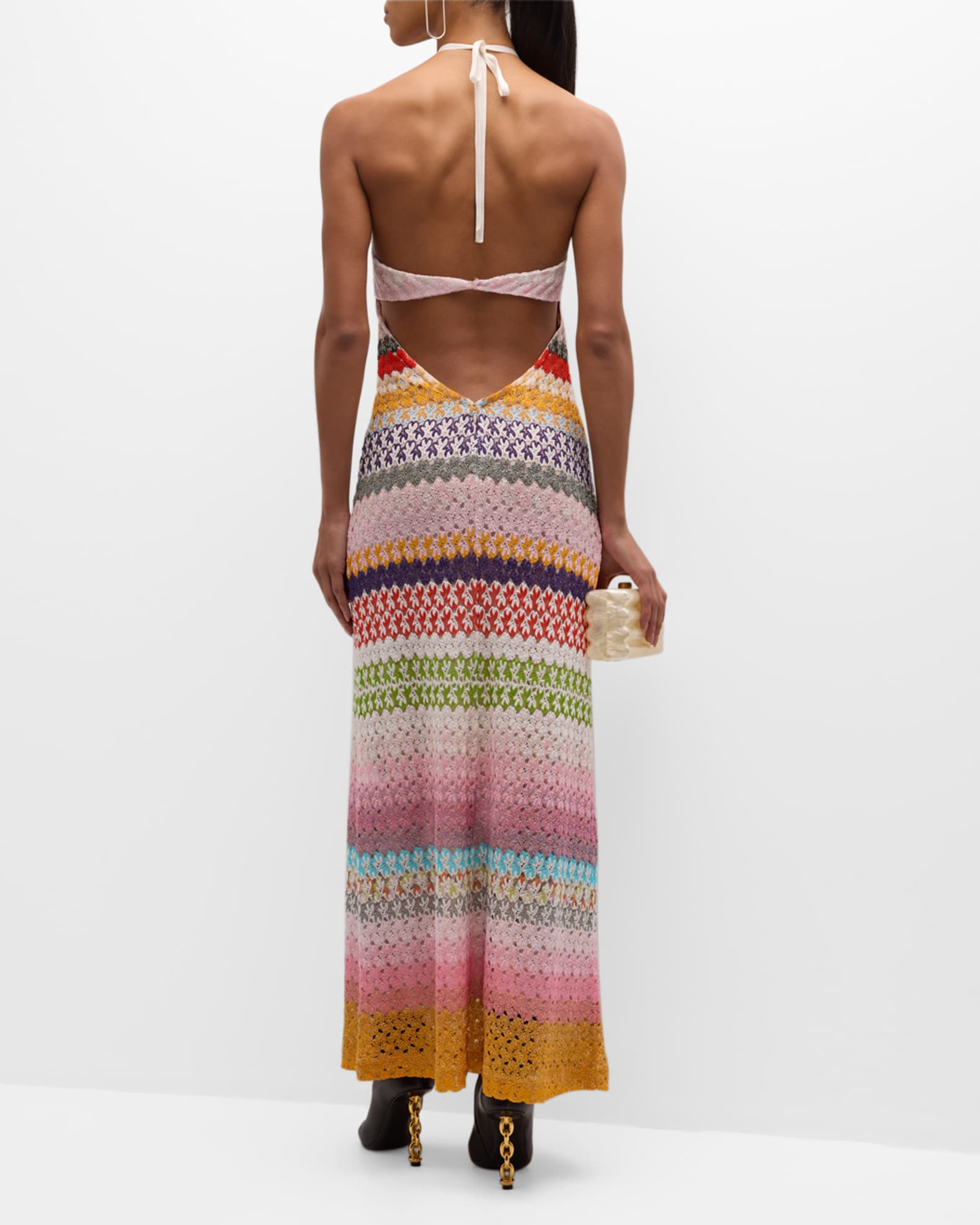 Missoni Multicolor Open-Knit Halter Maxi Dress | Neiman Marcus