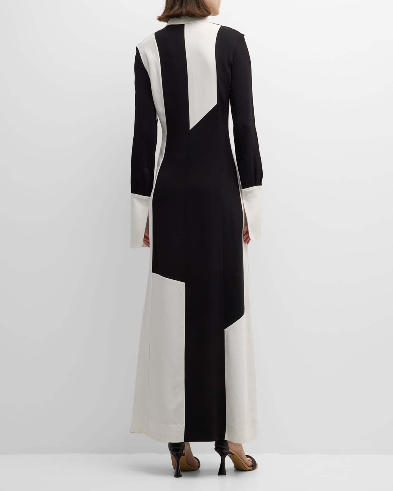 BITE Studios Colorblock Paneled Long-Sleeve Keyhole Collared Gown ...