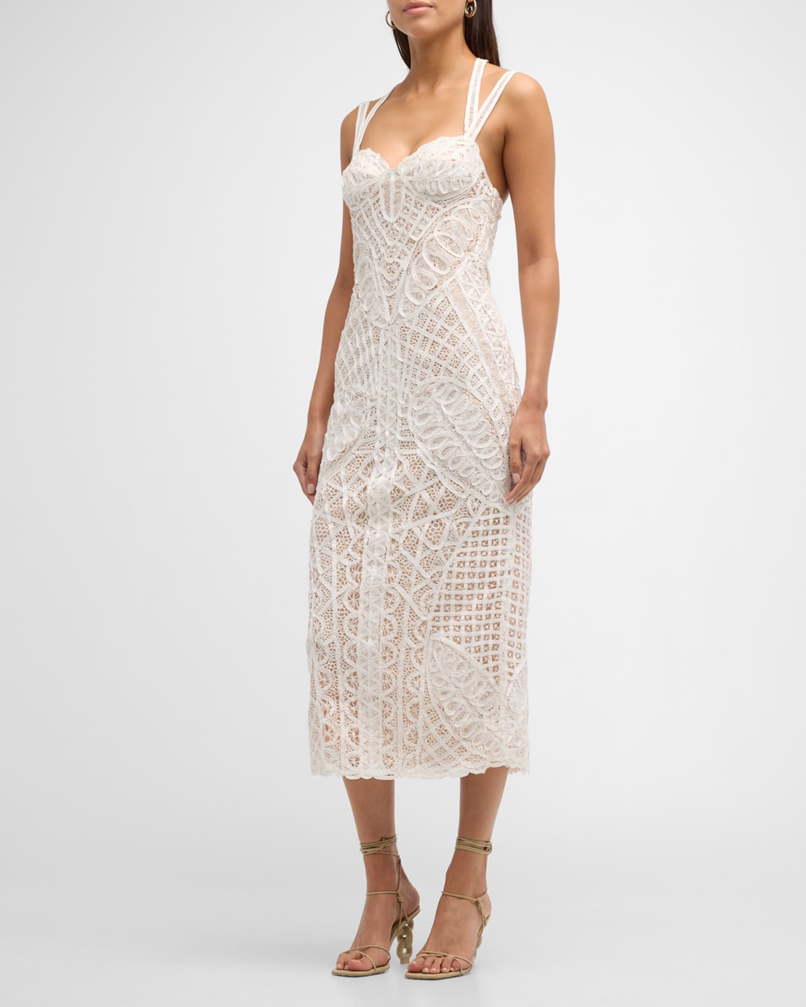 Cult Gaia Louise Geometric Lace Sweetheart Midi Dress | Neiman Marcus
