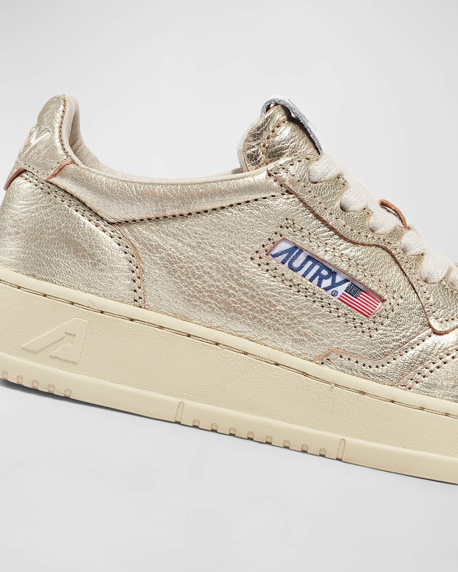 AUTRY Medalist Low-Top Metallic Leather Sneakers | Neiman Marcus