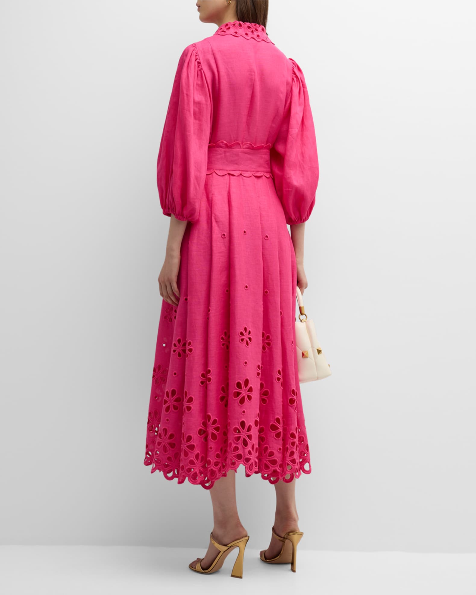 Maison Common Belted Linen Midi Dress with Floral Cutout Detail ...