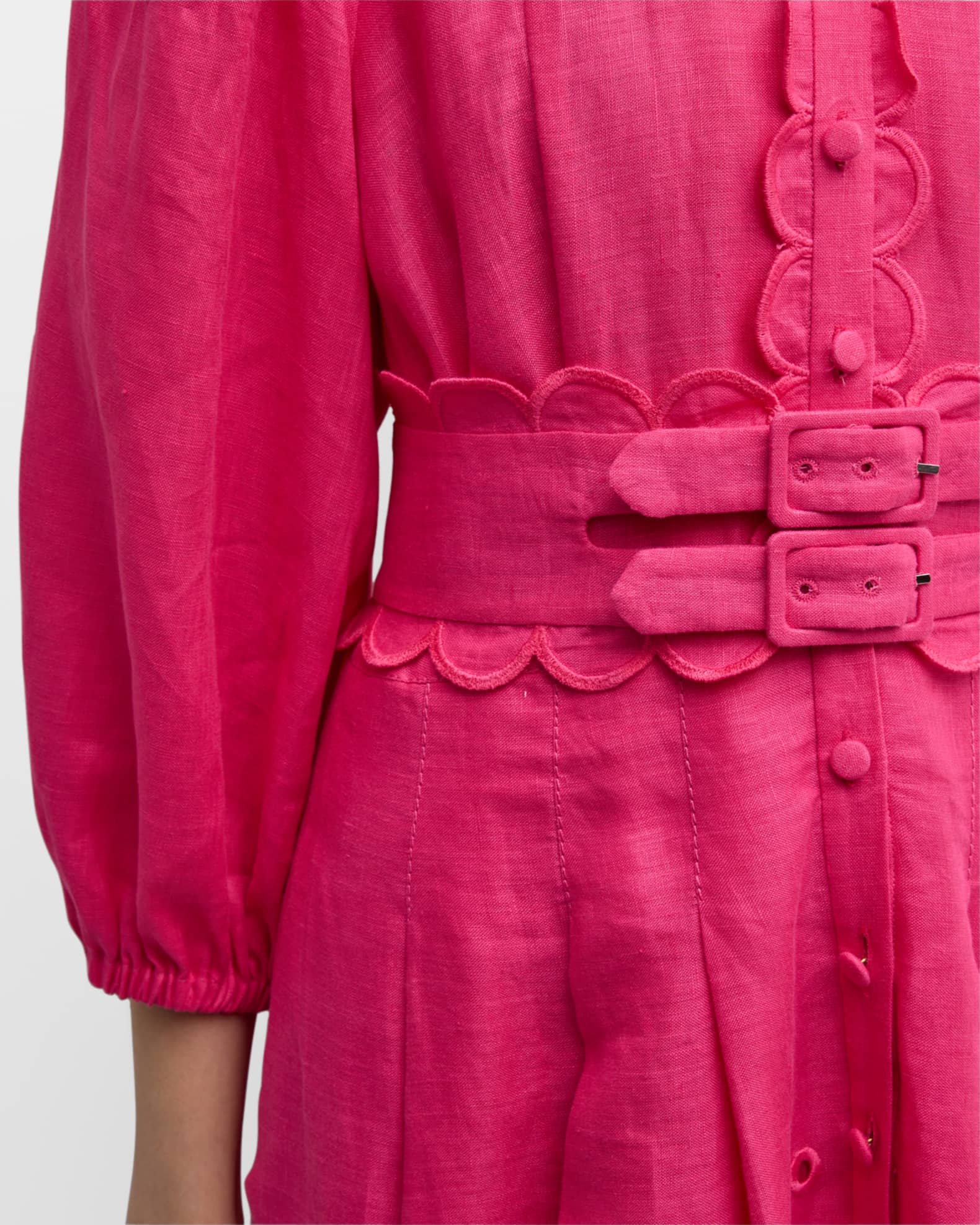 Maison Common Belted Linen Midi Dress with Floral Cutout Detail ...